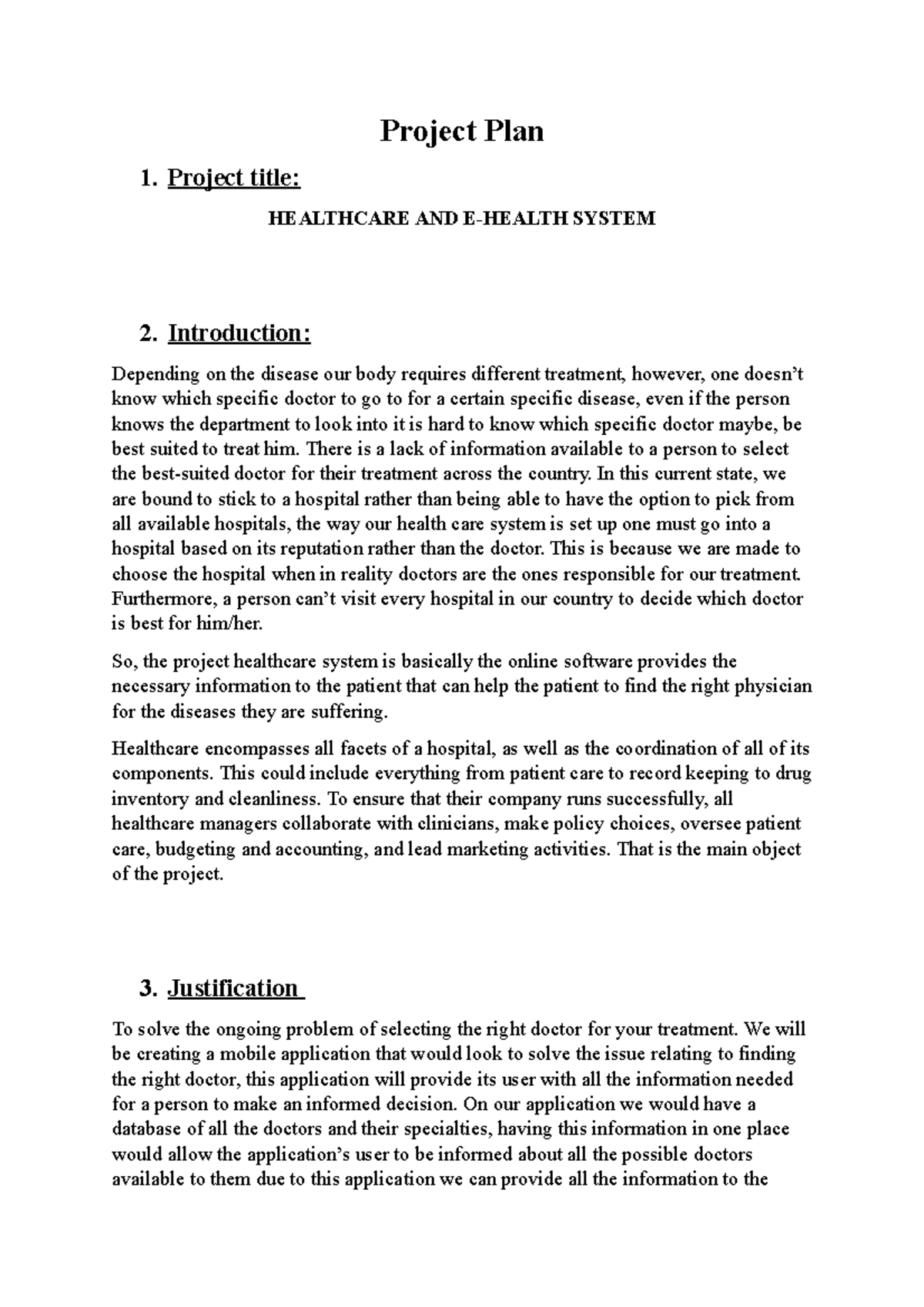 Sdpm - ... - Project Plan 1. Project title: HEALTHCARE AND E-HEALTH ...