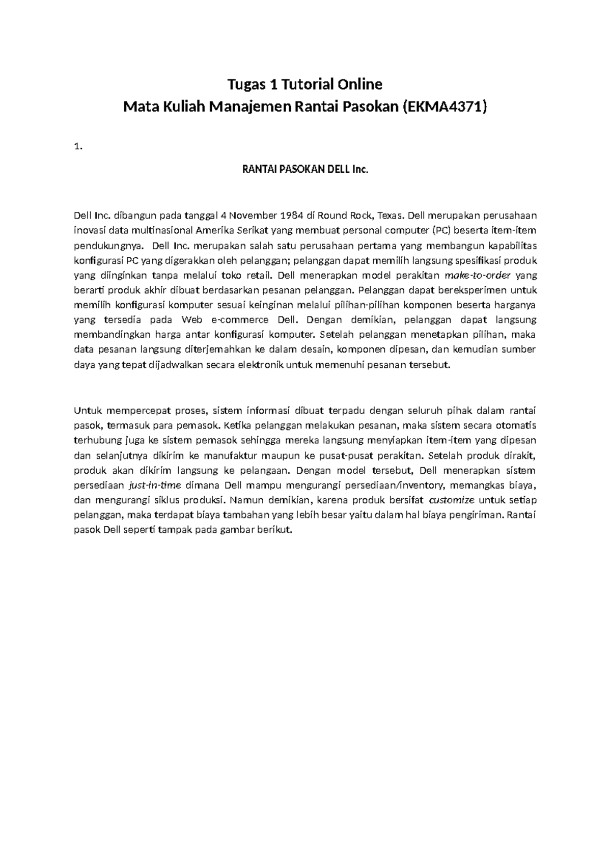 Tugas 1 MRP 2023 2 - Tugas 1 Tutorial Online Mata Kuliah Manajemen Rantai Pasokan (EKMA4371) 1 ...