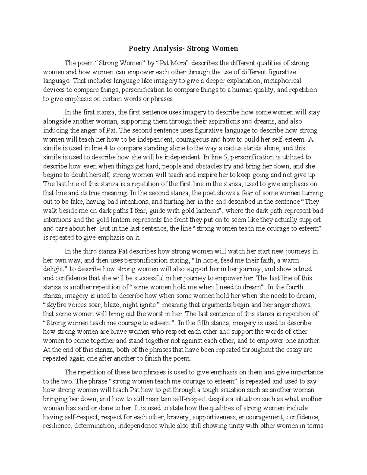 Poetry Analysis-Strong Women copy - Poetry Analysis- Strong Women The ...