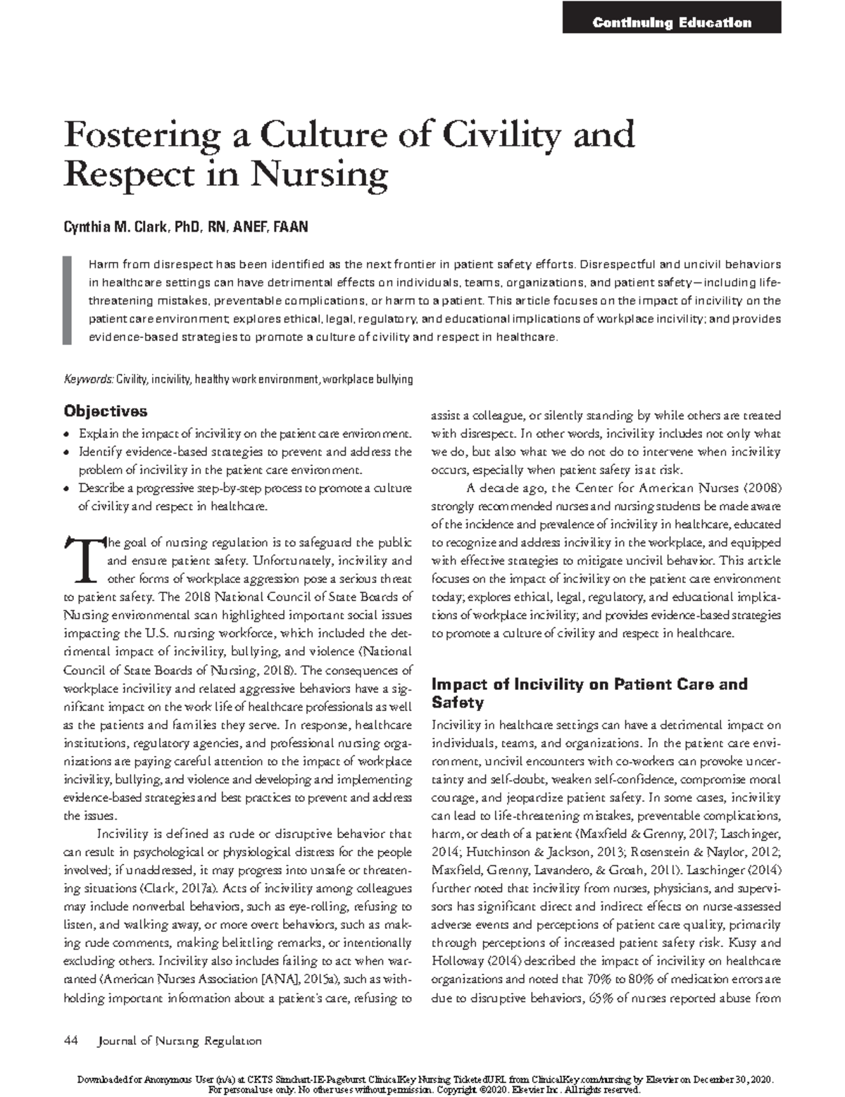Fostering a Culture of Civility and Respect in Nursing - 44 Journal of ...