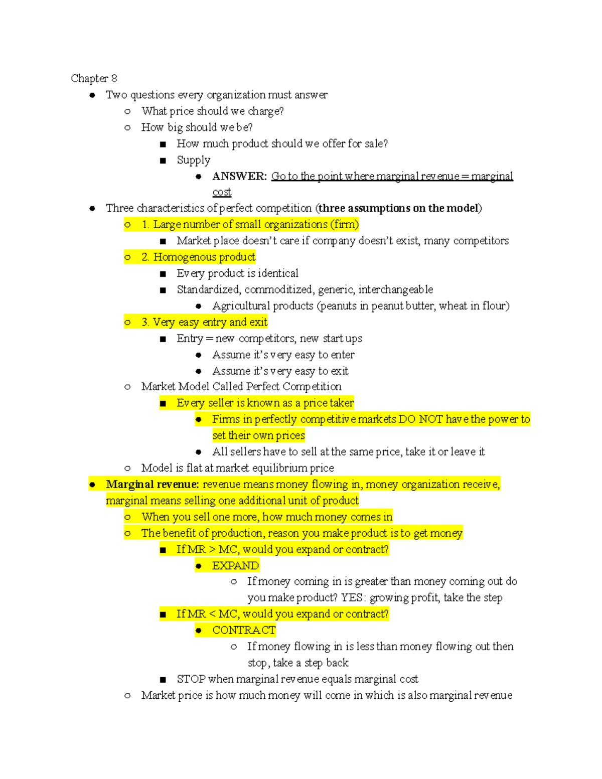 Micro Econ Week 6 Notes - marginal revenue, contracts, economic losses ...