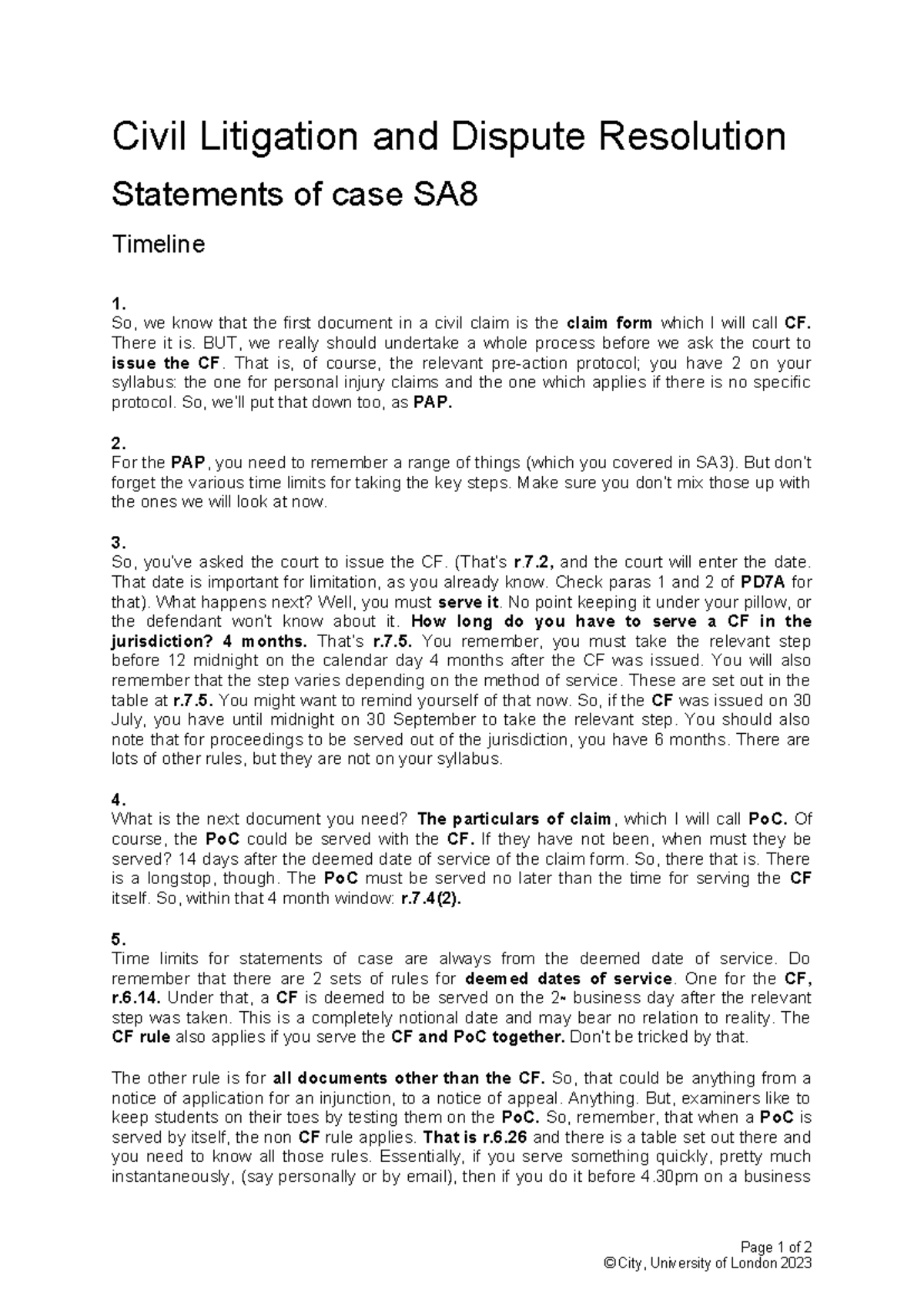 Timeline for statements of case - Civil Litigation and Dispute ...