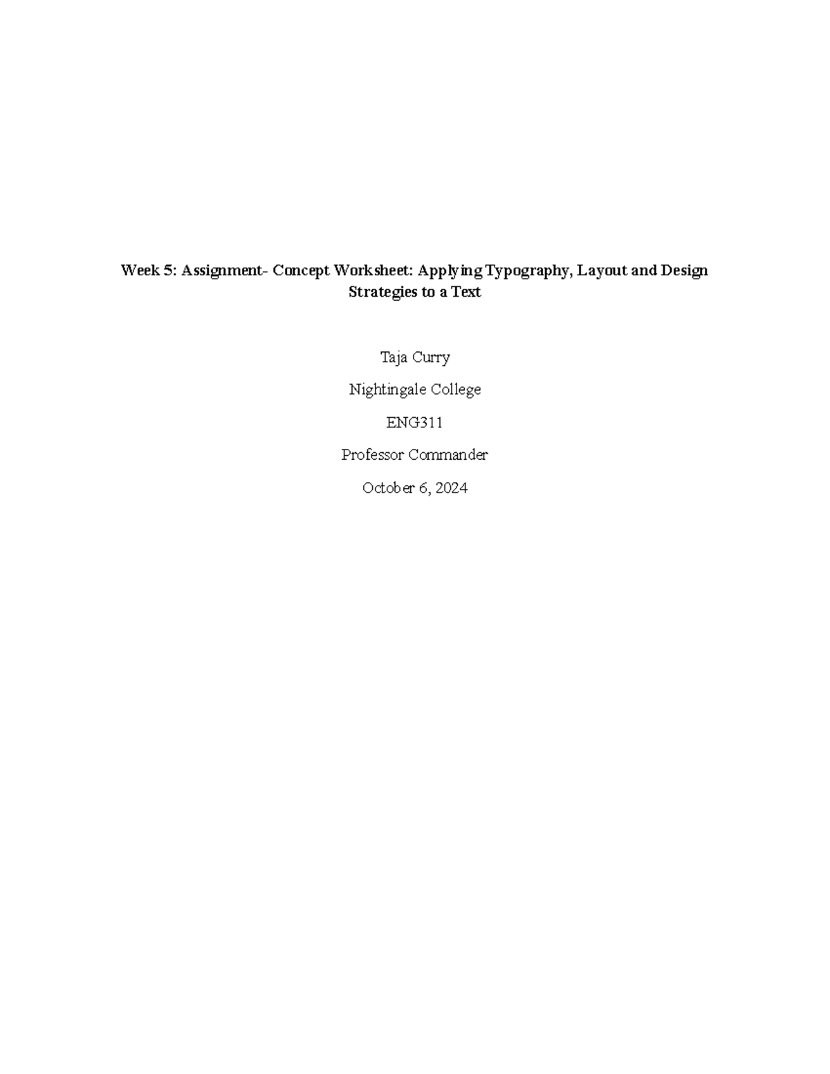 ENG311 Week 5 Concept Worksheet - Week 5 : Assignment- Concept ...
