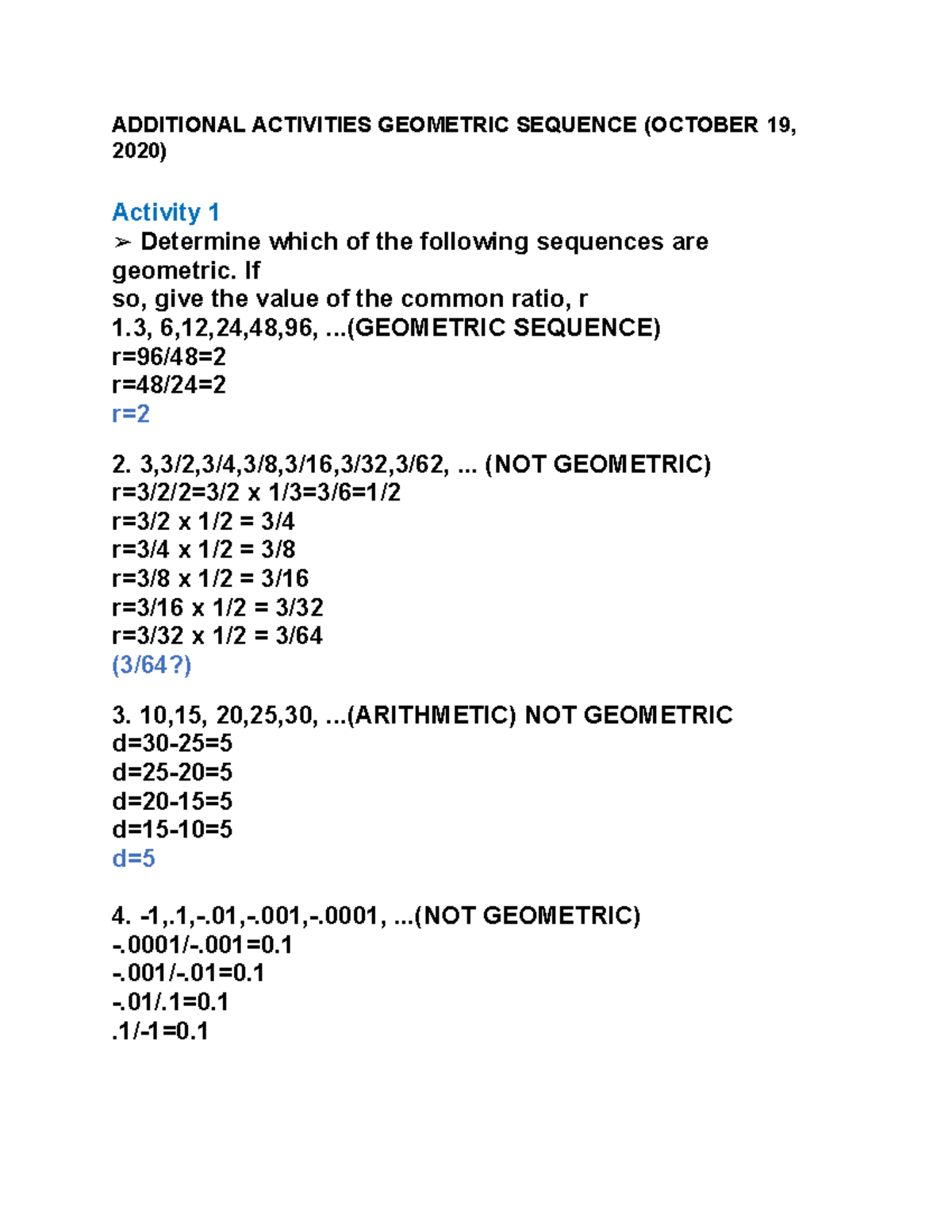 Additional Activities IN Geometric Sequence ( October 19 2020 ...