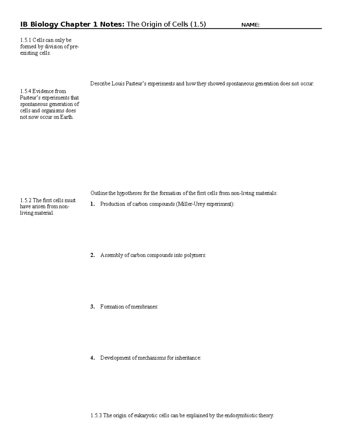 The Origin of Cells (1.5) - IB Biology Chapter 1 Notes: The Origin of ...
