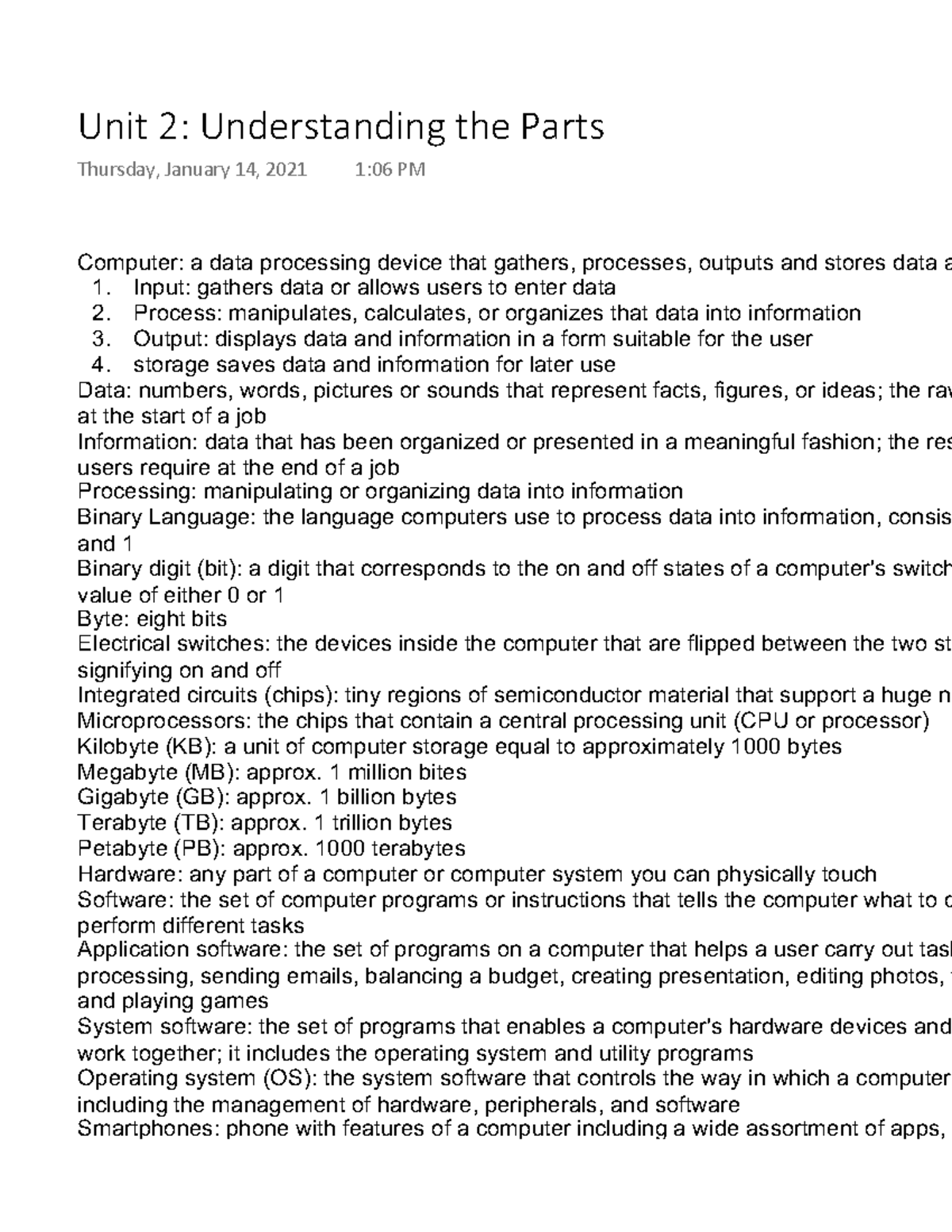 Unit 2 Understanding the Parts - Computer: a data processing device ...