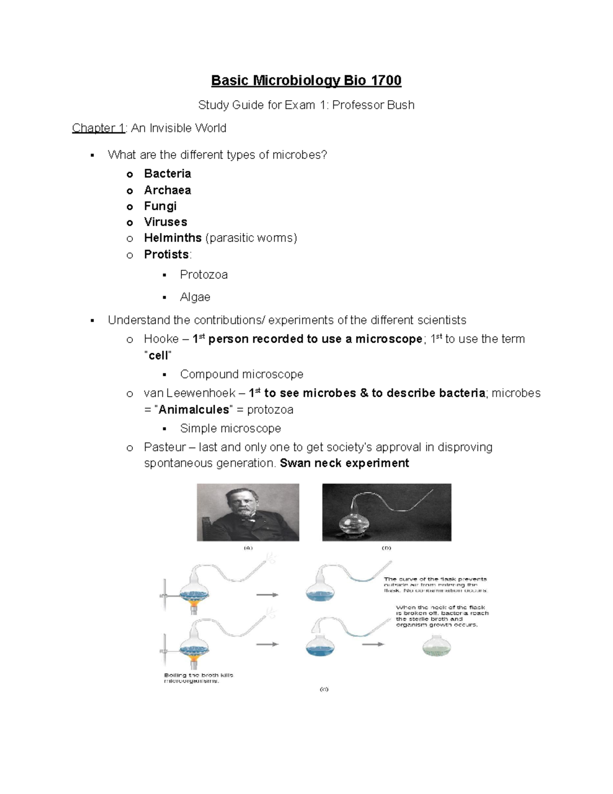 Study Guide Exam - Basic Microbiology Bio 1700 Study Guide for Exam 1 ...
