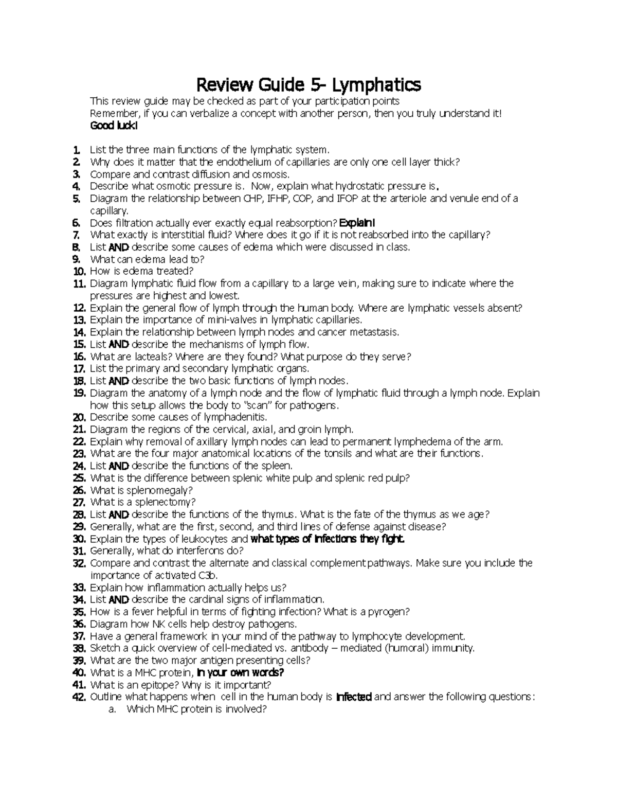 Review Guide 5-Lymphatic System - Review Guide 5 - Lymphatics This ...