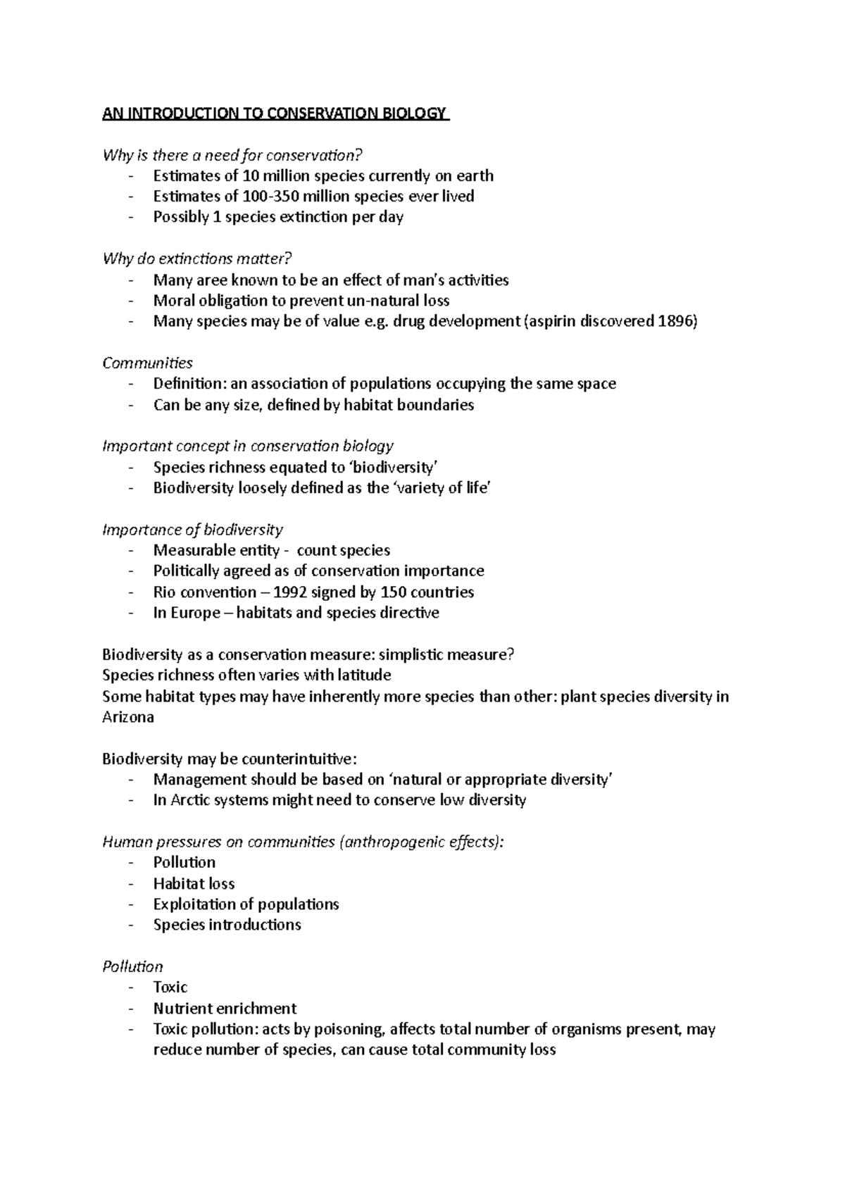 AN Introduction TO Conservation Biology - AN INTRODUCTION TO ...