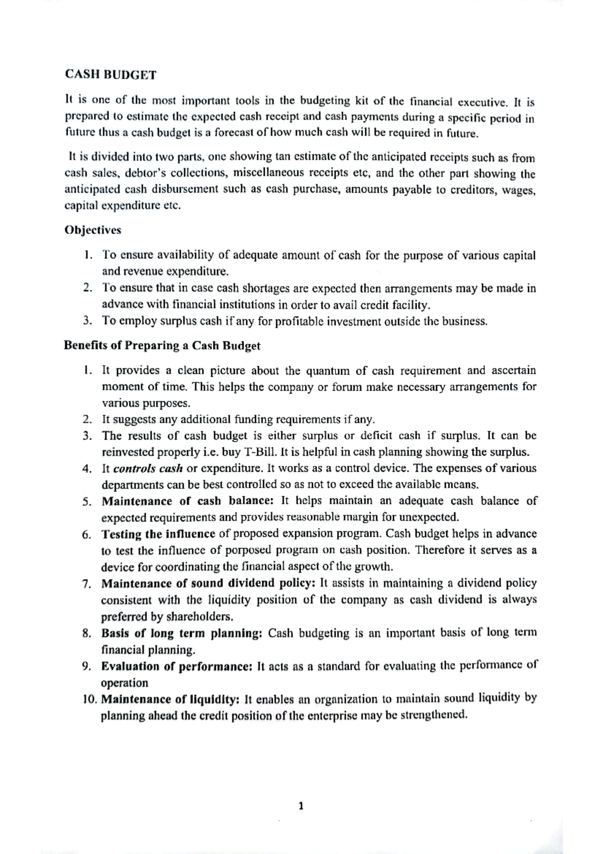 CASH Budget - CASH BUDGET It is one of the most important tools in the ...