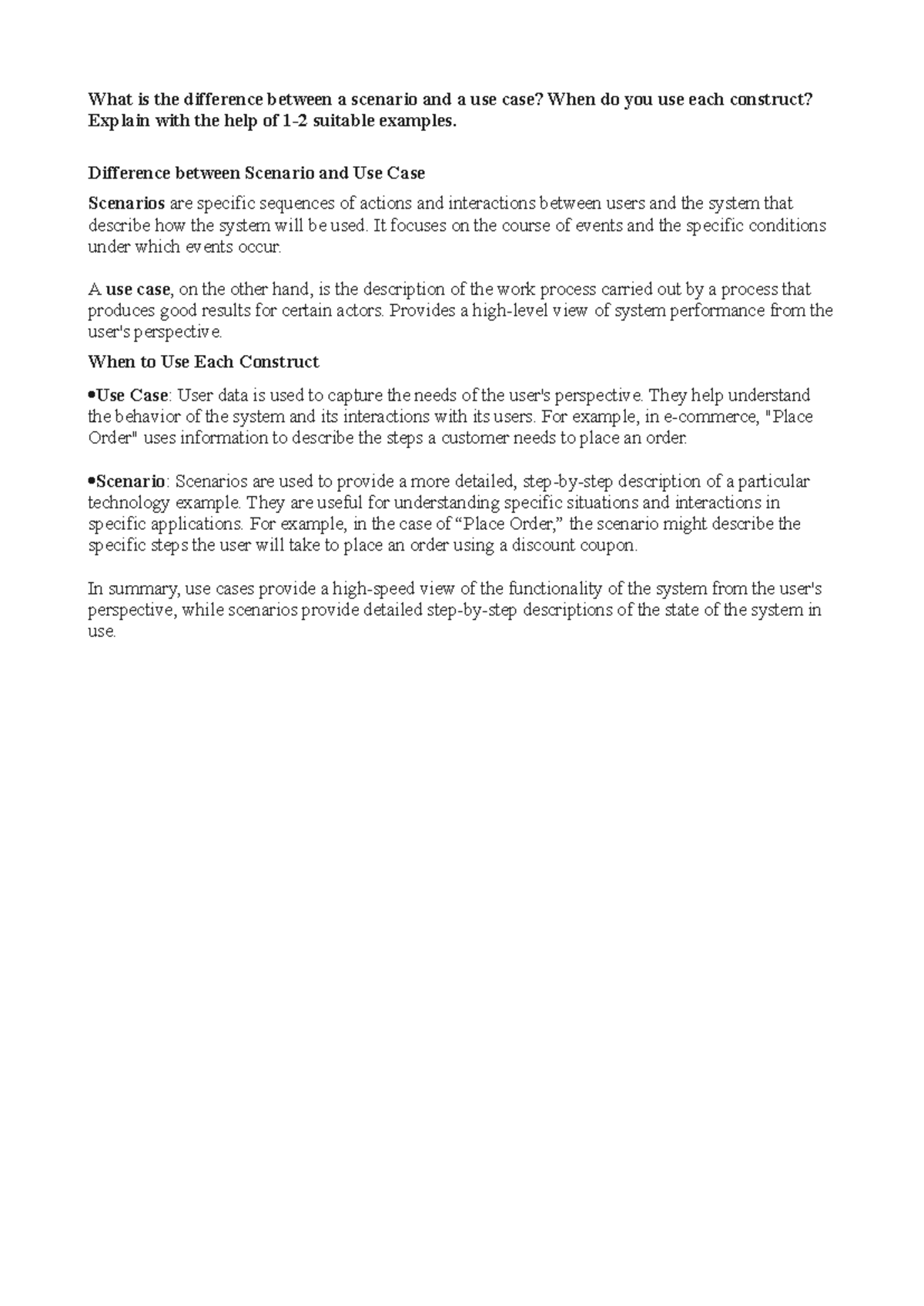 CS 2401 DF Unit 3 - Summary Software Engineering 1 - What is the difference between a scenario ...