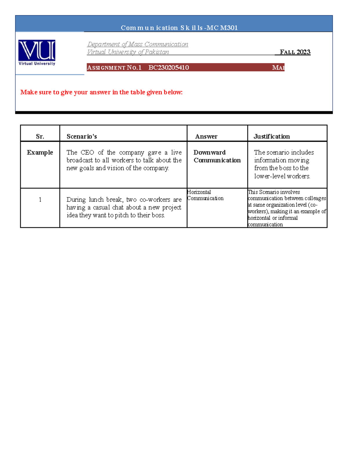 Bc230205410 Fall 2023 Mcm301 1 Com M U N Ication S K Il Ls Mc M 301