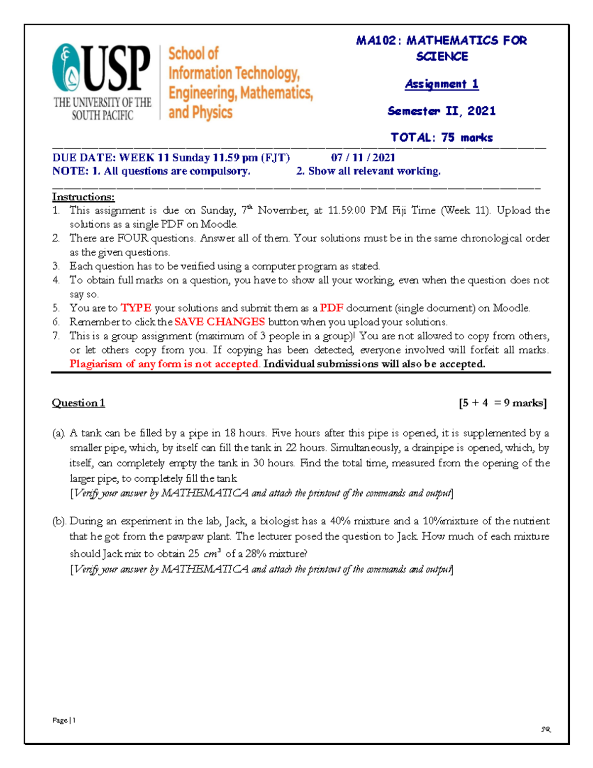 MA102 Assignment 202103 - Page | 1 JR - Studocu
