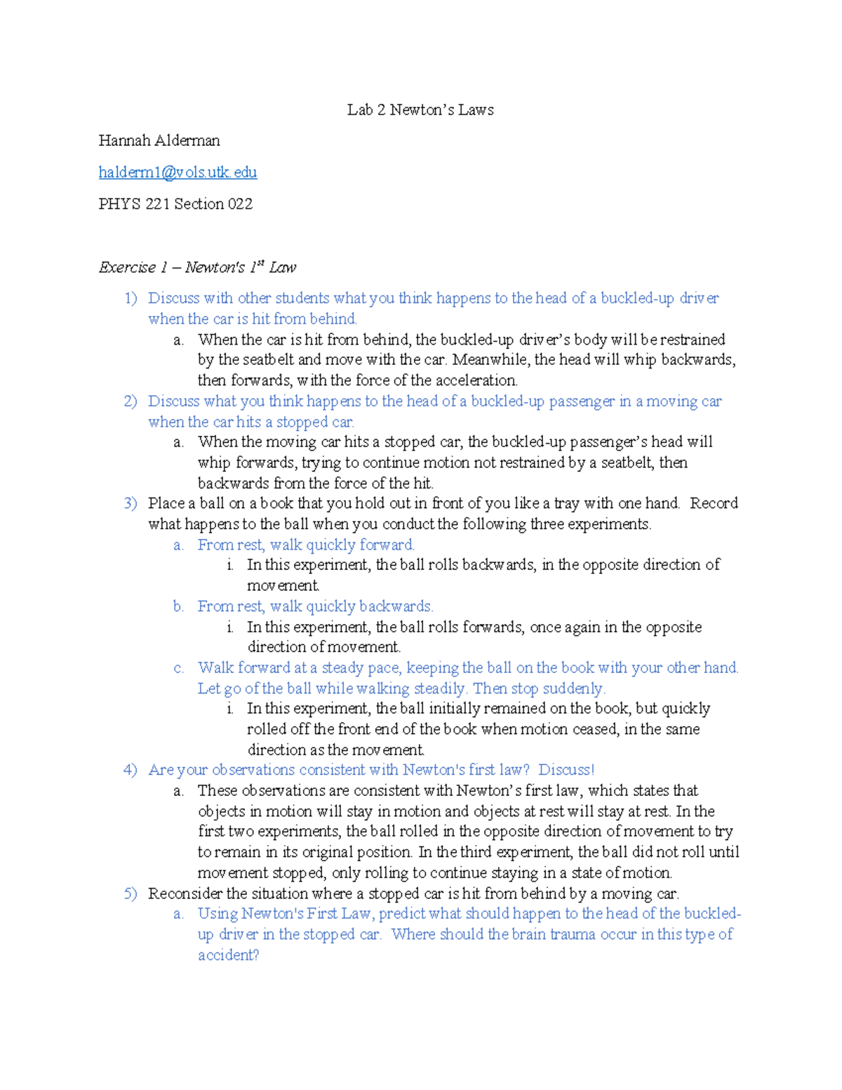 Lab 2 - Work and Energy - Lab 2 Newton’s Laws Hannah Alderman halderm1 ...