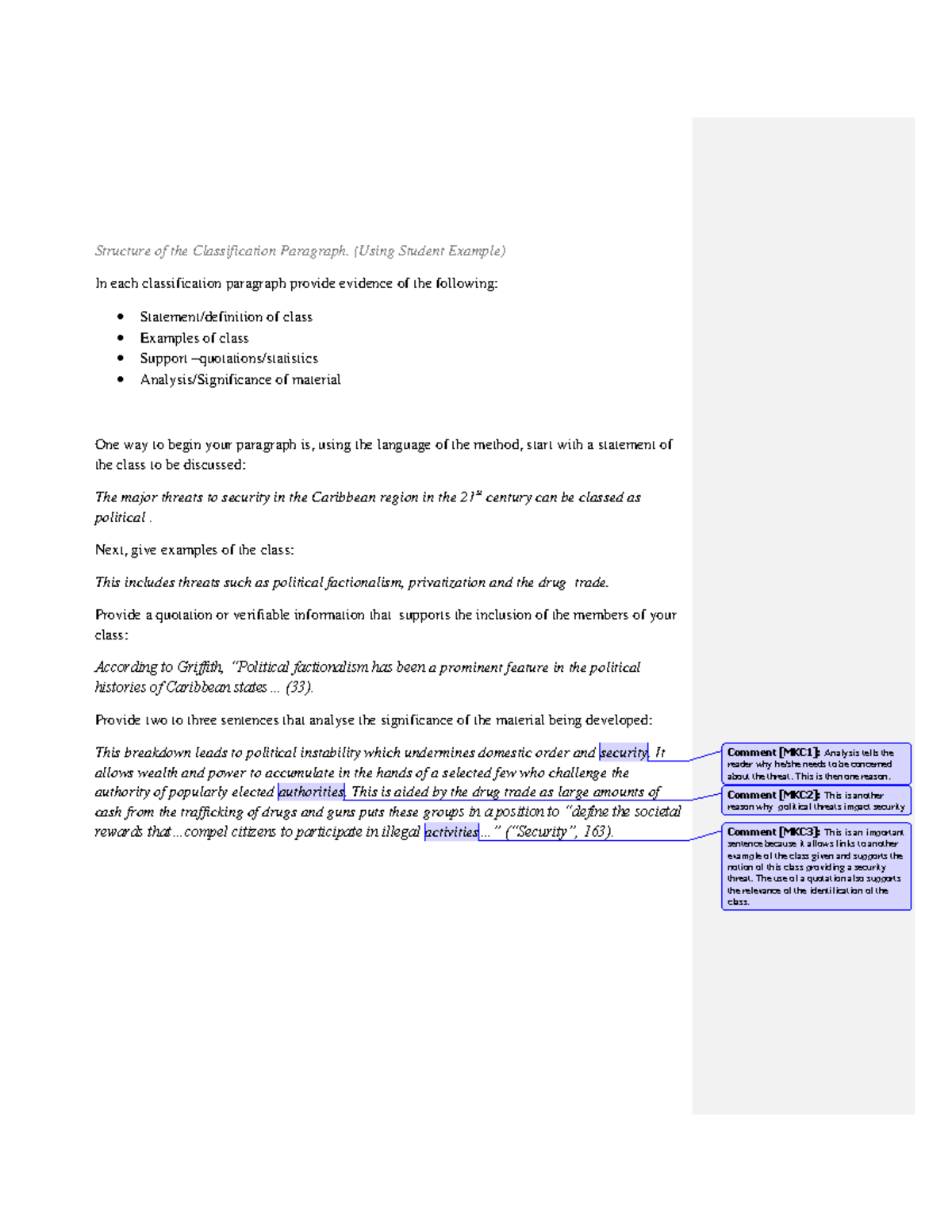 Developing classification paragraph - Structure of the Classification ...