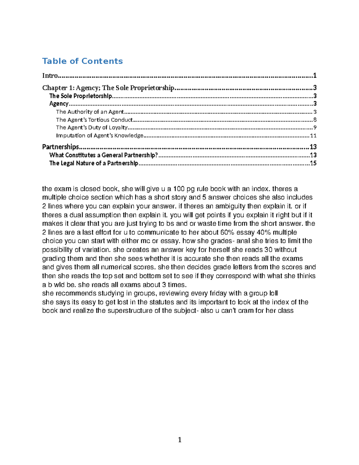 BA Outline - Table of Contents - Studocu