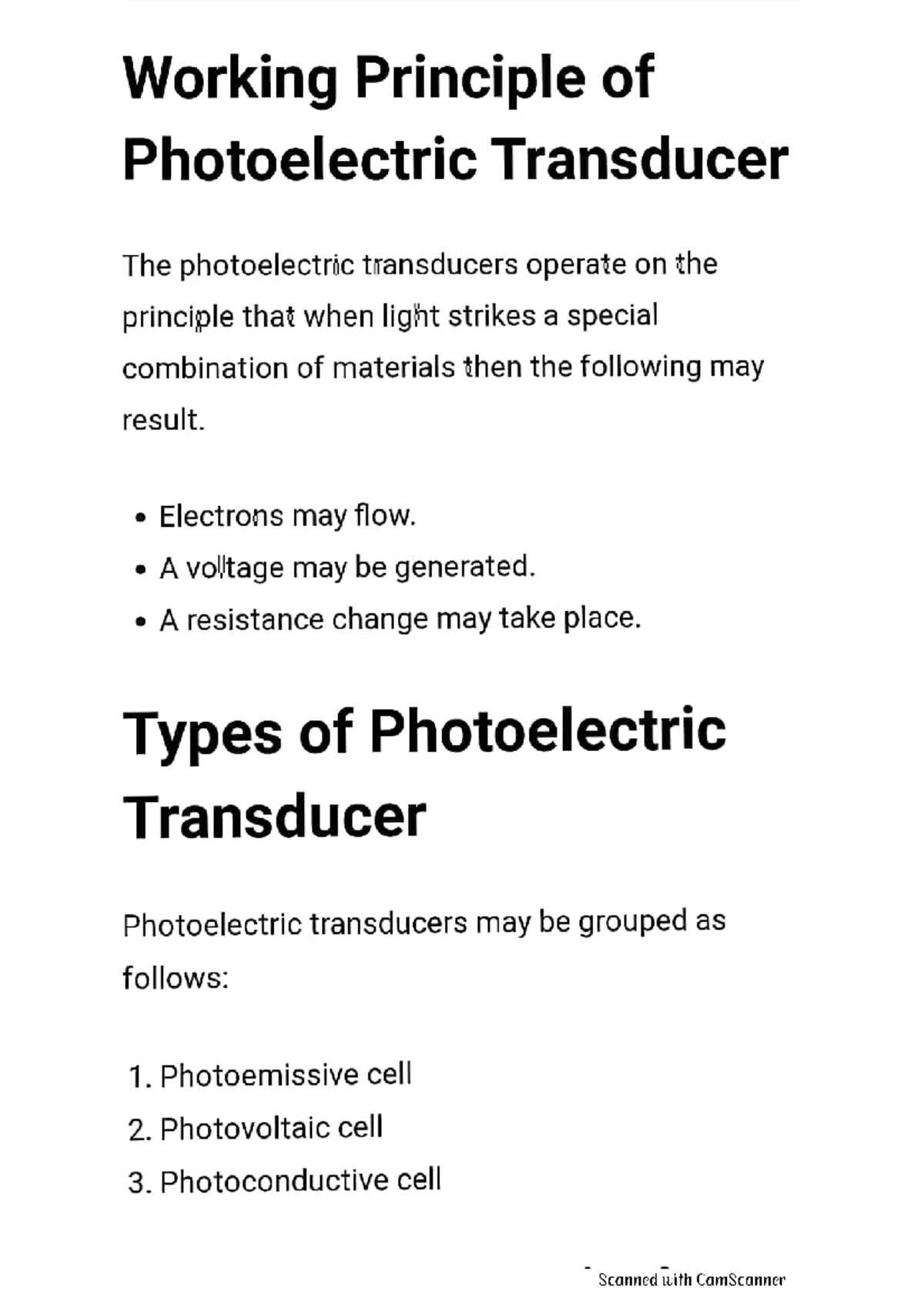 Types of phoelectric transducer - / B. Tech (Electronics Engineering) - Studocu