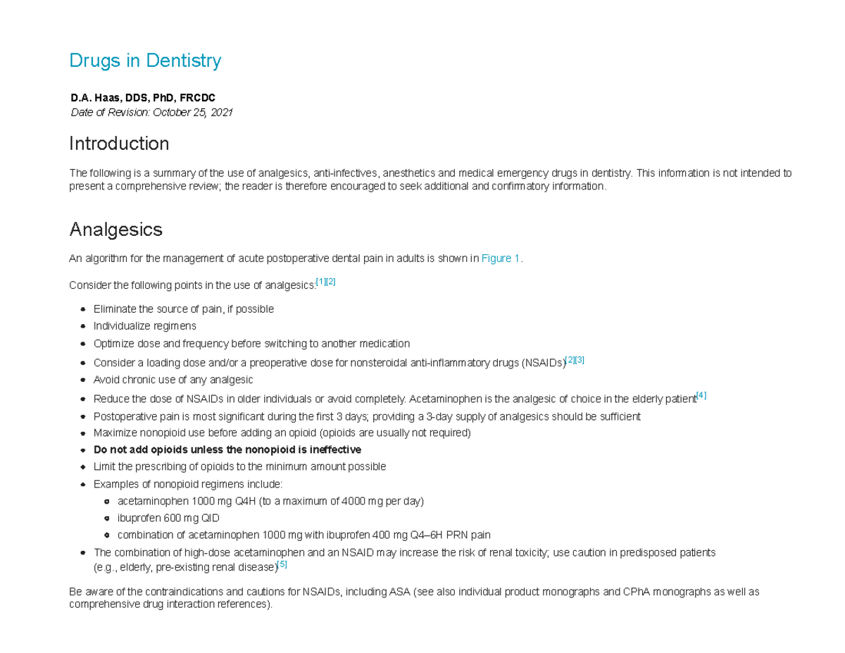 Drugs in Dentistry. Daniel Haas - Drugs in Dentistry D. Haas, DDS, PhD ...
