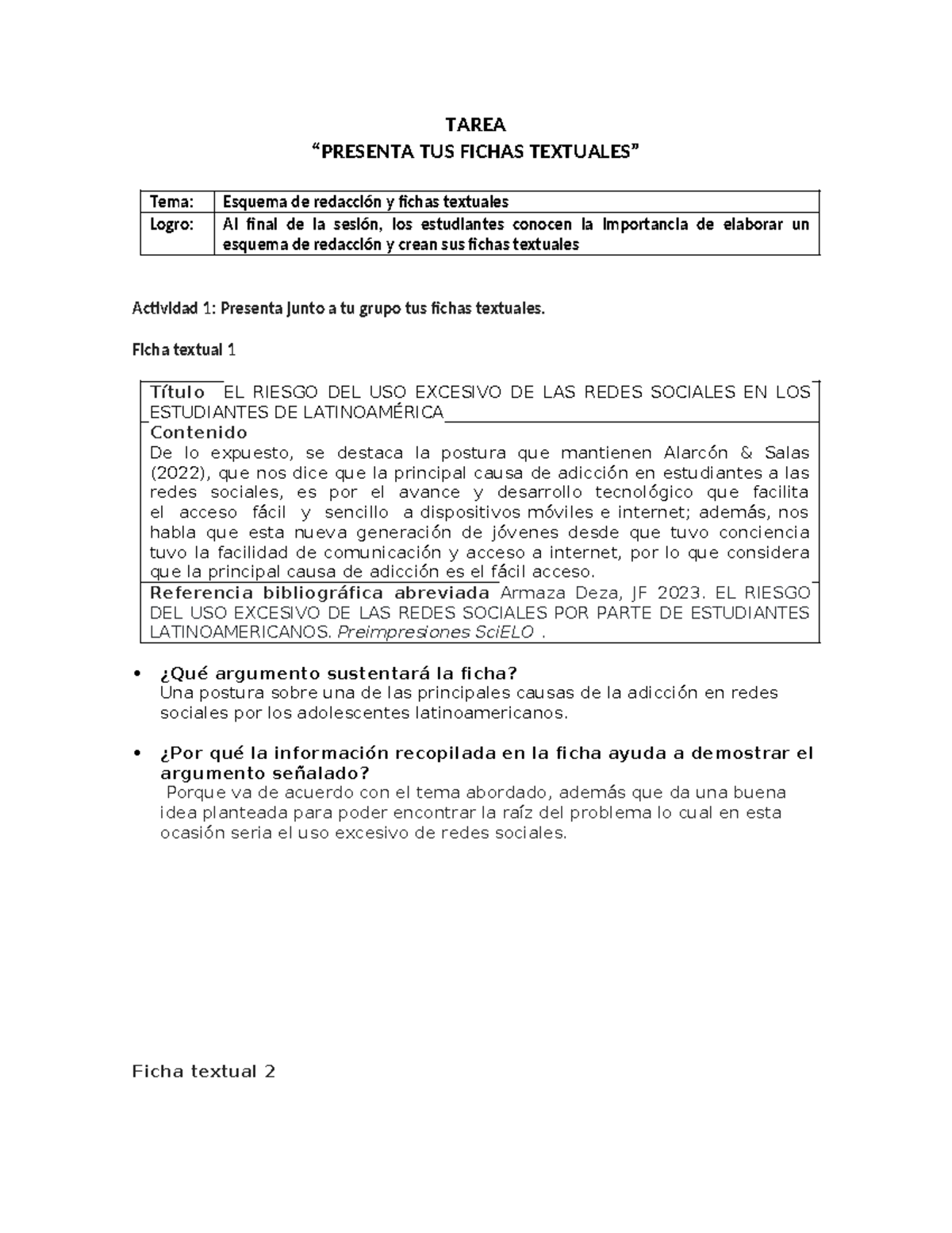 Semana 09 Fichas Textuales - TAREA “PRESENTA TUS FICHAS TEXTUALES” Tema ...