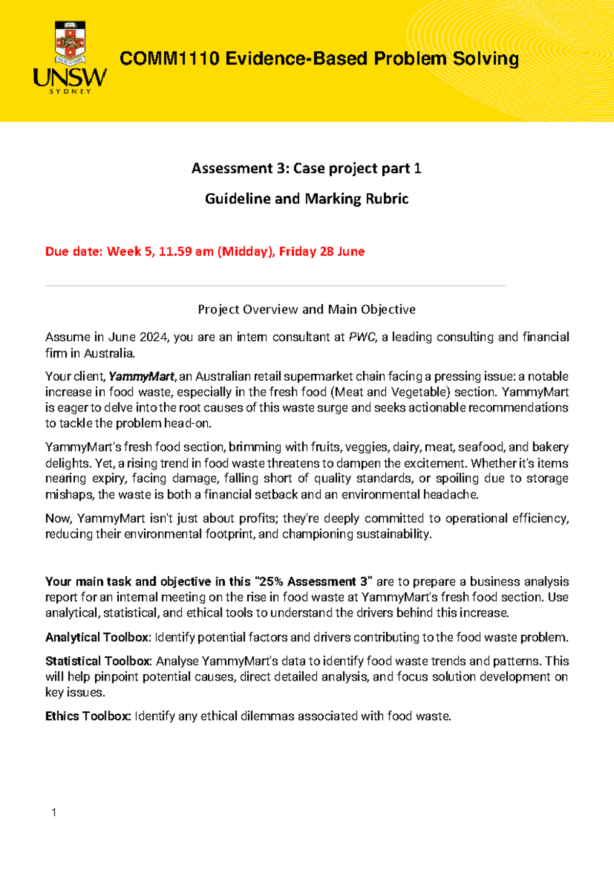 COMM1110 - Assessment 3 Guide and Marking Rubric T2 2024 - COMM1110 Evidence-Based Problem ...