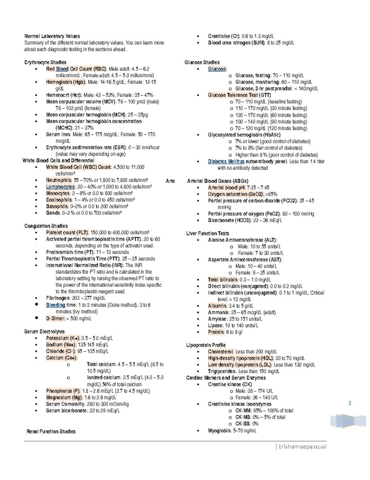 Normal Laboratory Values - You can learn more about each diagnostic ...