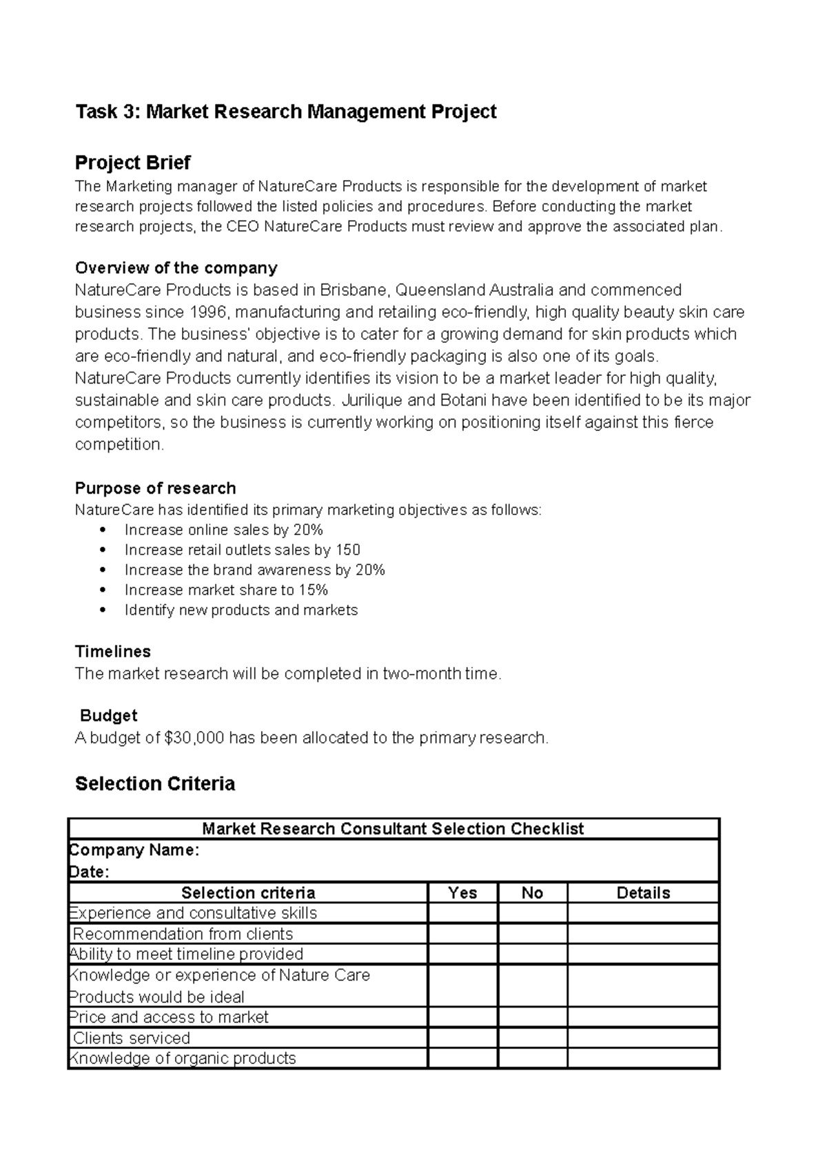 Bsbmkg 607 AT3 Market Research Management Project, - Task 3: Market ...