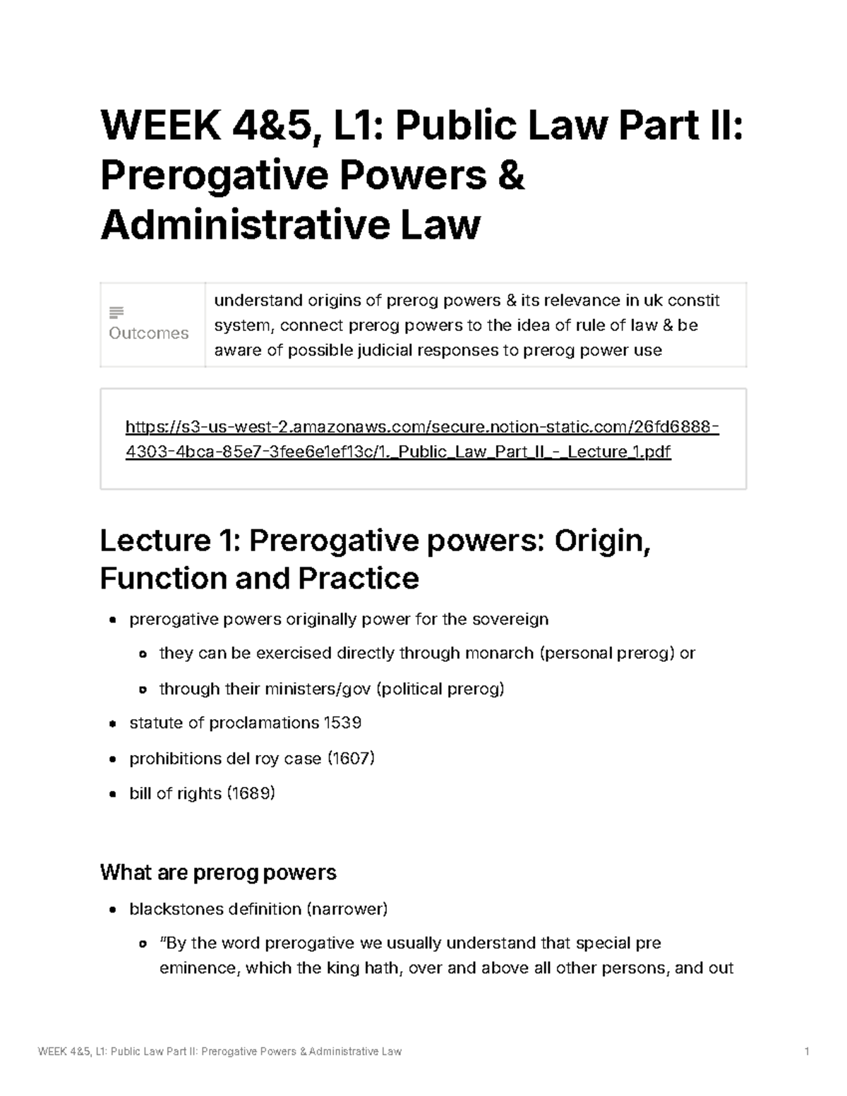 prerogative powers - WEEK 4&5, L1: Public Law Part II: Prerogative ...
