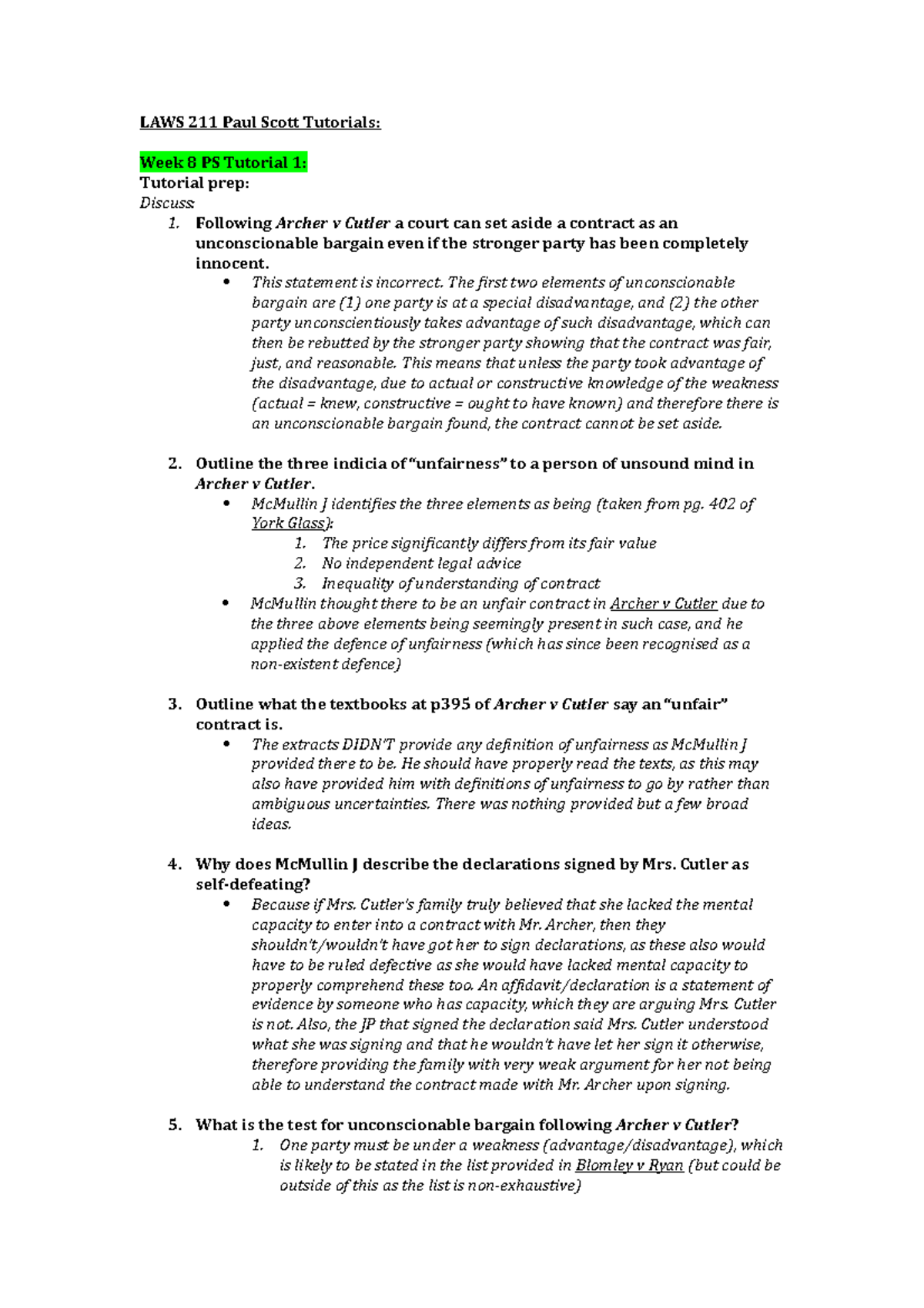 LAWS 211 Paul Scott Tutorials - LAWS 211 Paul Scott Tutorials: Week 8 PS Tutorial 1: Tutorial ...
