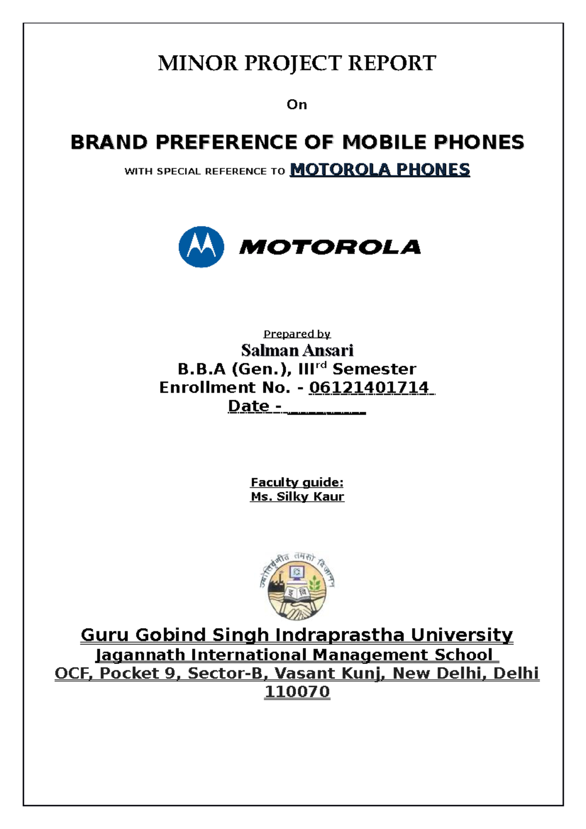 Minor project report for bba 3rd sem - MINORPROJECTREPORT On BRAND PREFERENCE OF BRAND ...