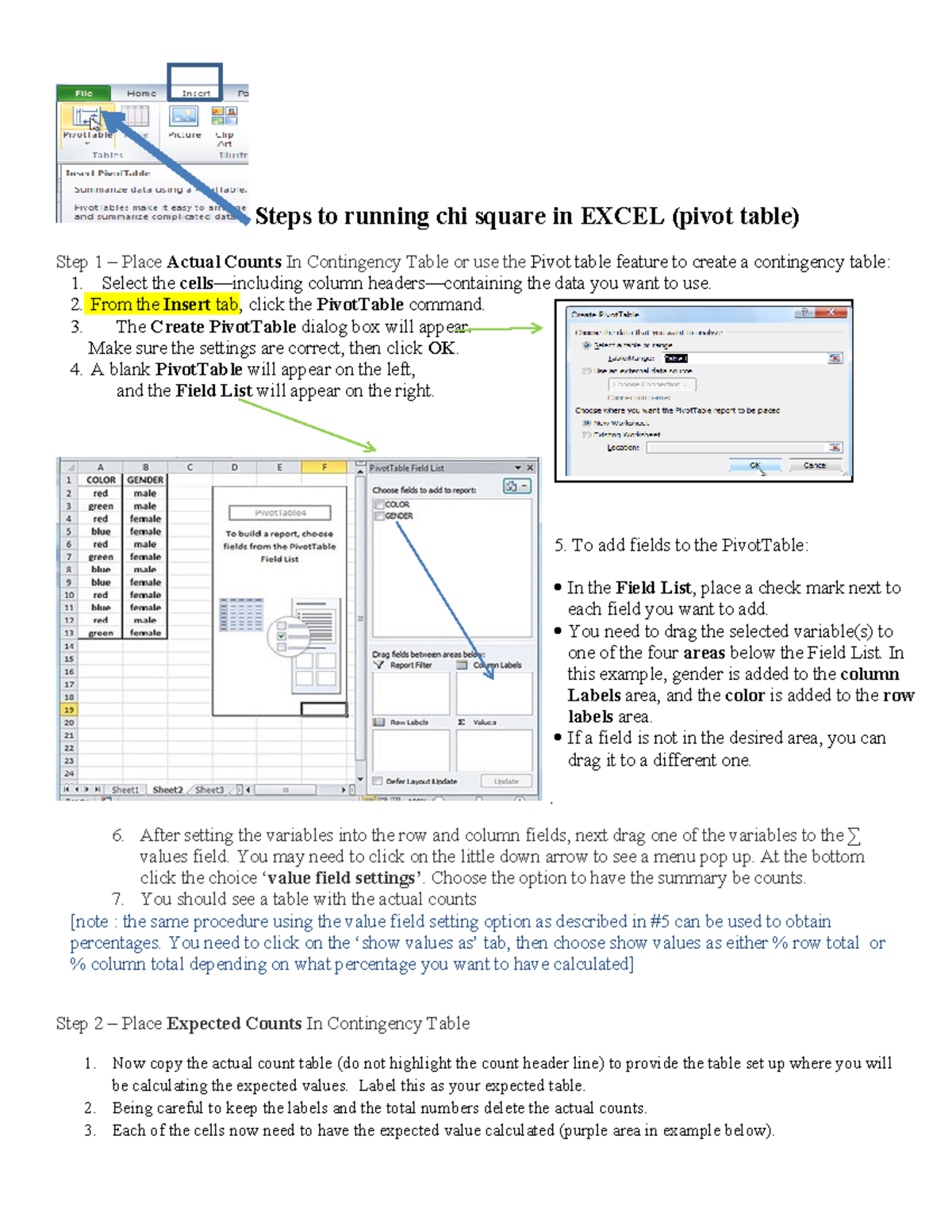 Steps to running chi sq in Excel - Steps to running chi square in EXCEL ...