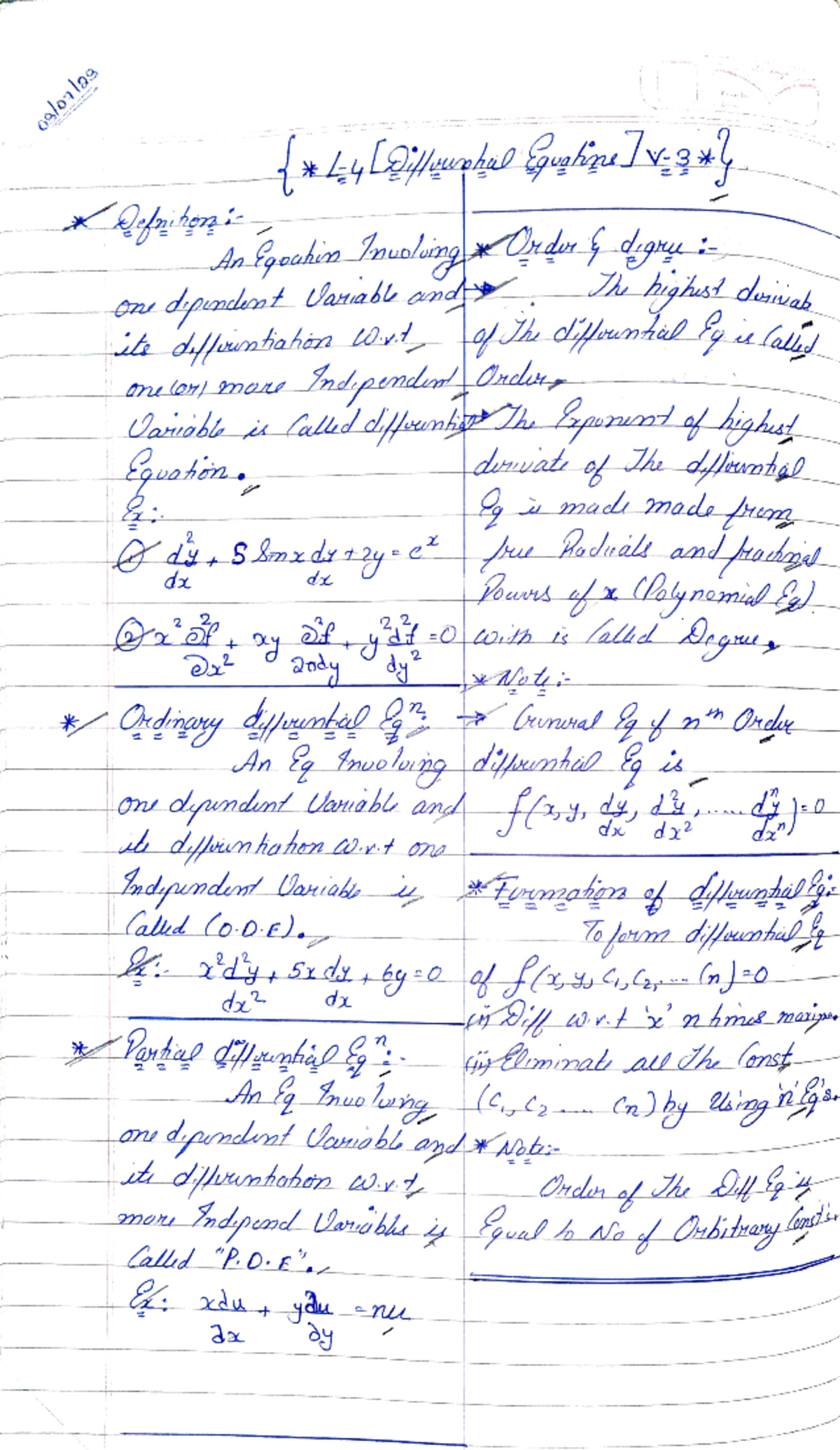 Differential Equations (Complete Notes with Example and Imp Formulas ...
