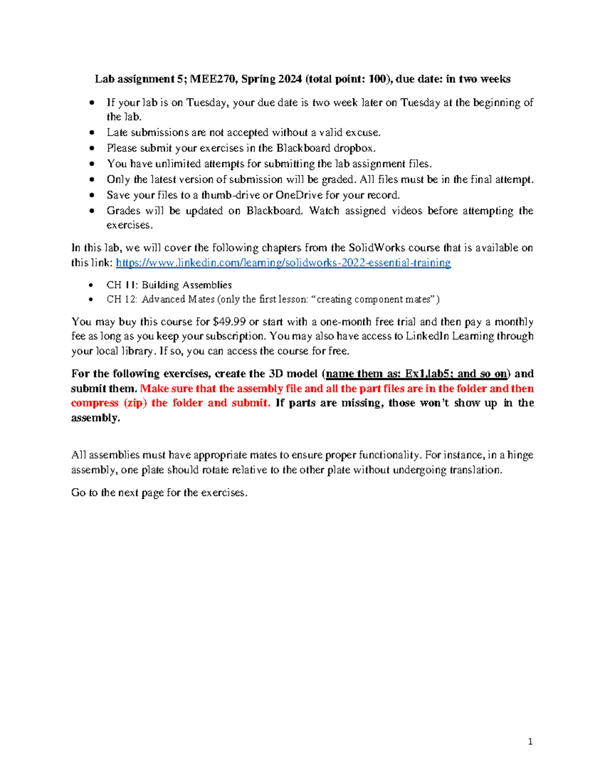 Lab 5 instruction - me 370 - Lab assignment 5 ; MEE270, Spring 20 24 ...