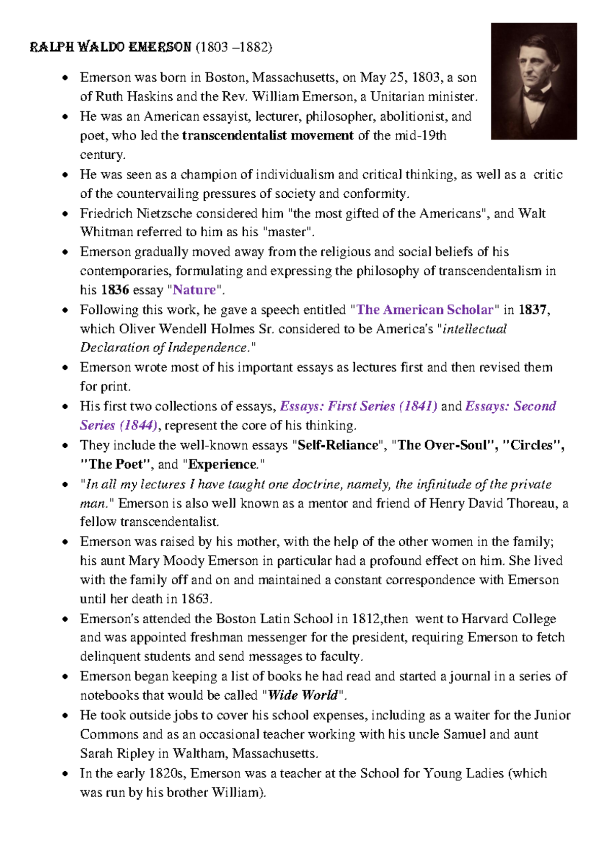 Ralph Waldo Emerson - jydmjt65 - Ralph Waldo Emerson (1803 – 1882 ...