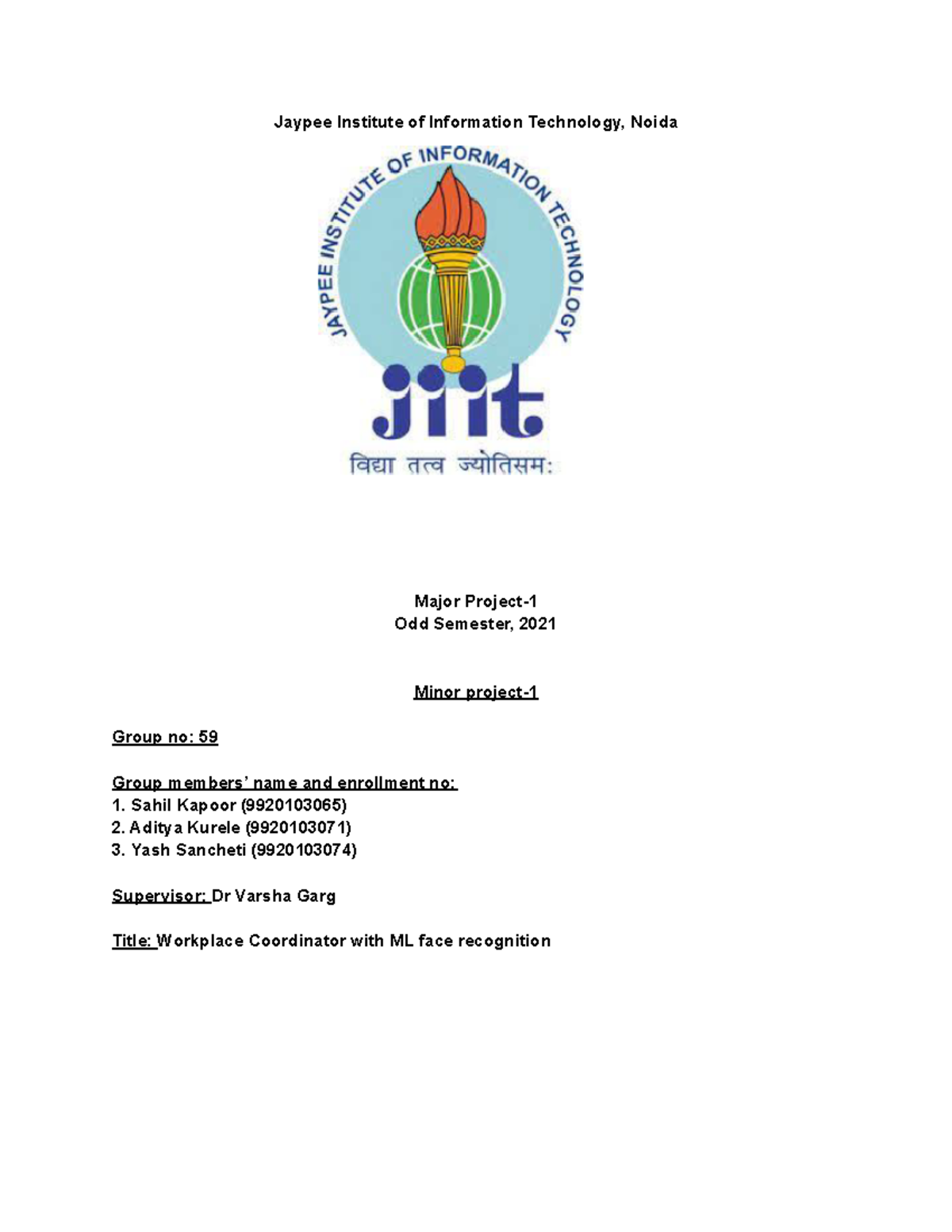 Project report - Jaypee Institute of Information Technology, Noida ...