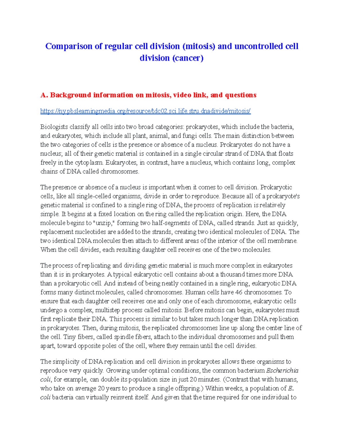 Regular cell division (mitosis) vs. Uncontrolled cell division (cancer ...