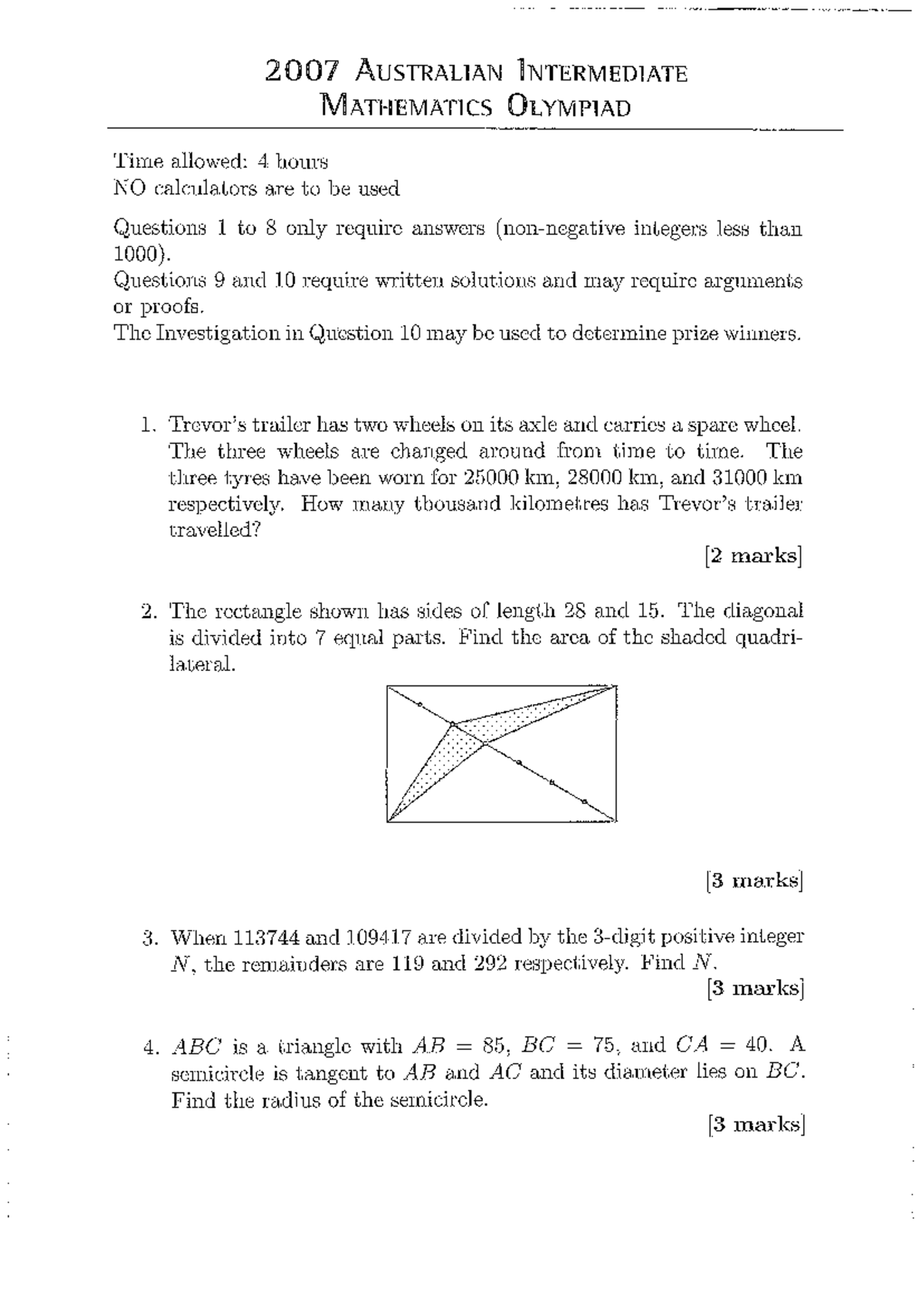 2007 AIMO Questions and Solutions - 2007 AUSTRALIAN INTERMEDIATE ...