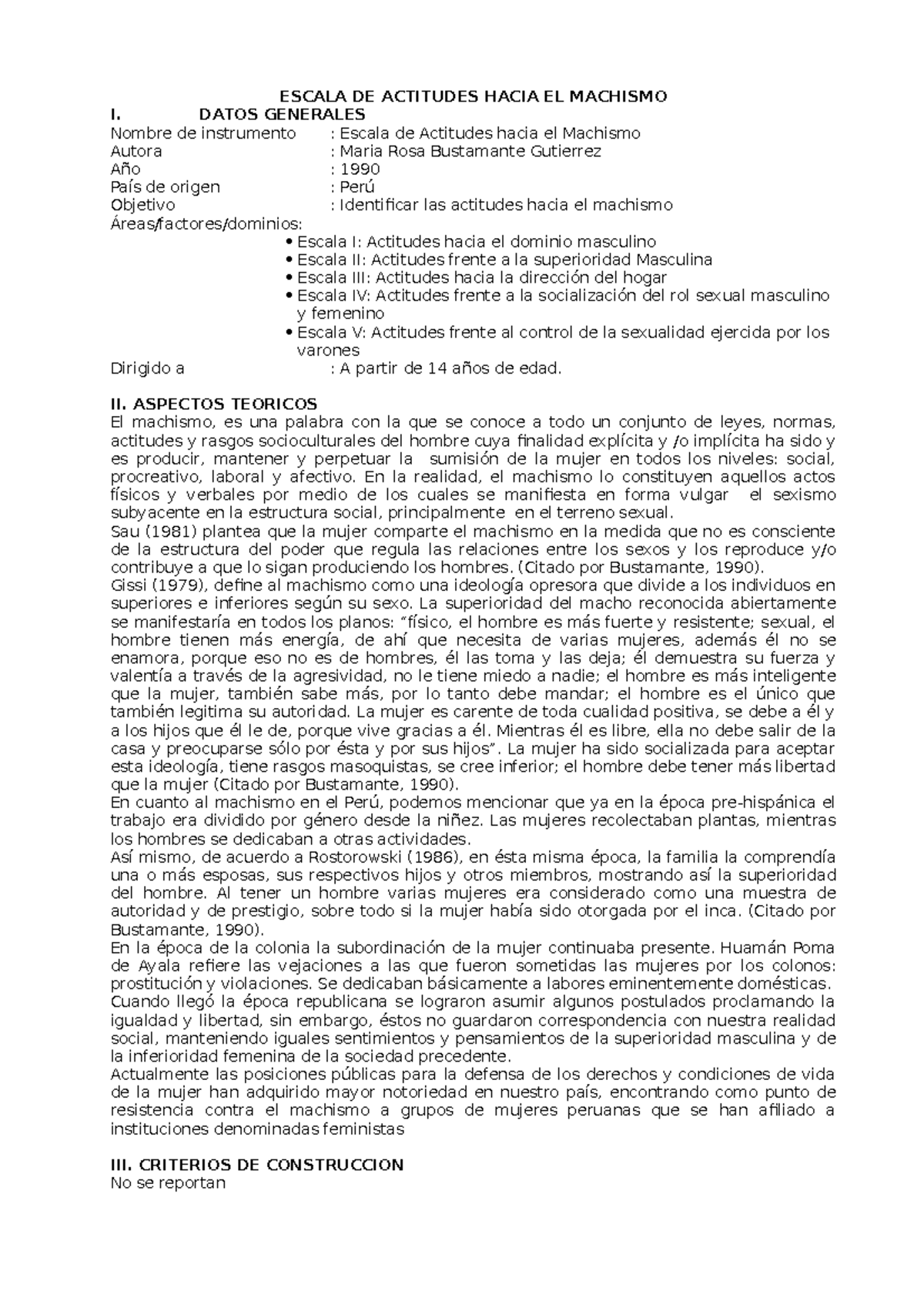 Escala DE Actitudes Hacia EL Machismo - ESCALA DE ACTITUDES HACIA EL ...