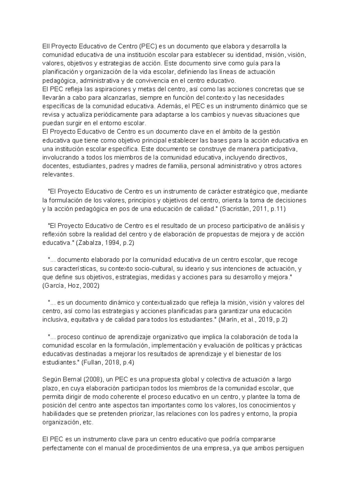 PEC 1 - PEC - Ell Proyecto Educativo de Centro (PEC) es un documento ...