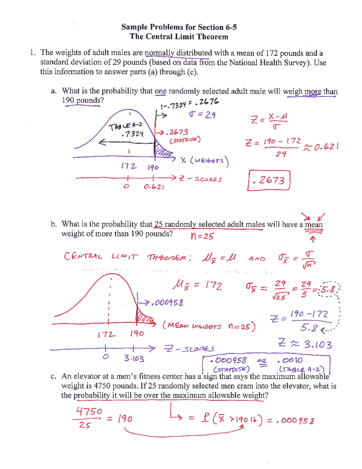 CLT - Sample Problems for Section 6-5 The Central Limit Theorem 1. The ...