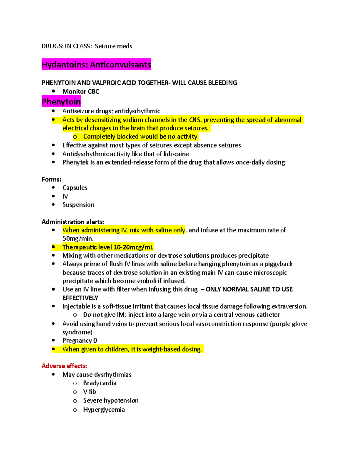 Drugs- Pharmacology II - DRUGS: IN CLASS: Seizure meds Hydantoins ...