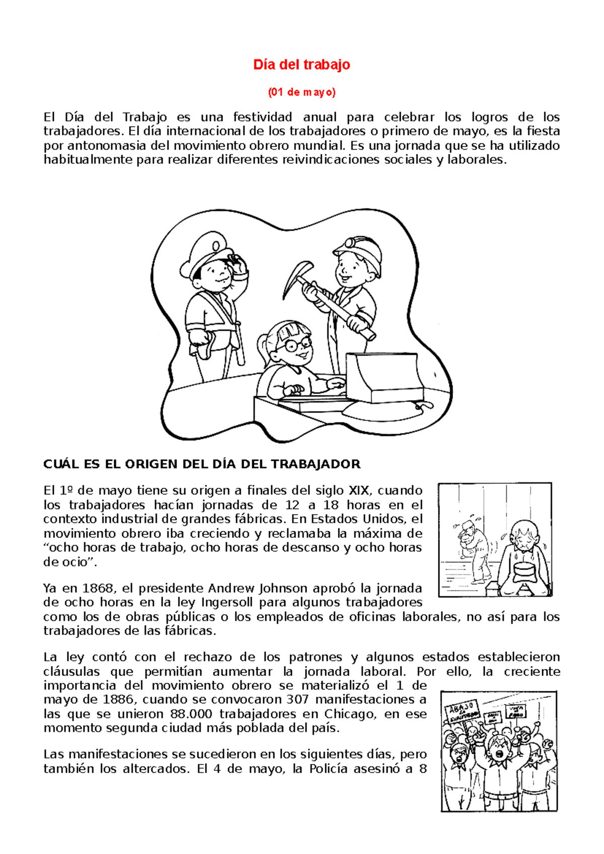 PLAN Lector DIA DEL Trabajo - Día del trabajo (01 de mayo) El Día del ...