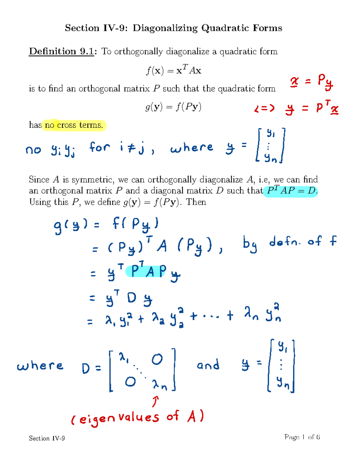 Section IV-9 Good Copy - lecture notes - Section IV-9: Diagonalizing ...