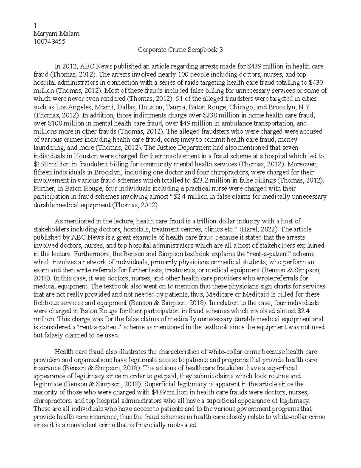 Corporate Crime Scrapbook 3 - 1 Maryam Malam 100748455 Corporate Crime ...