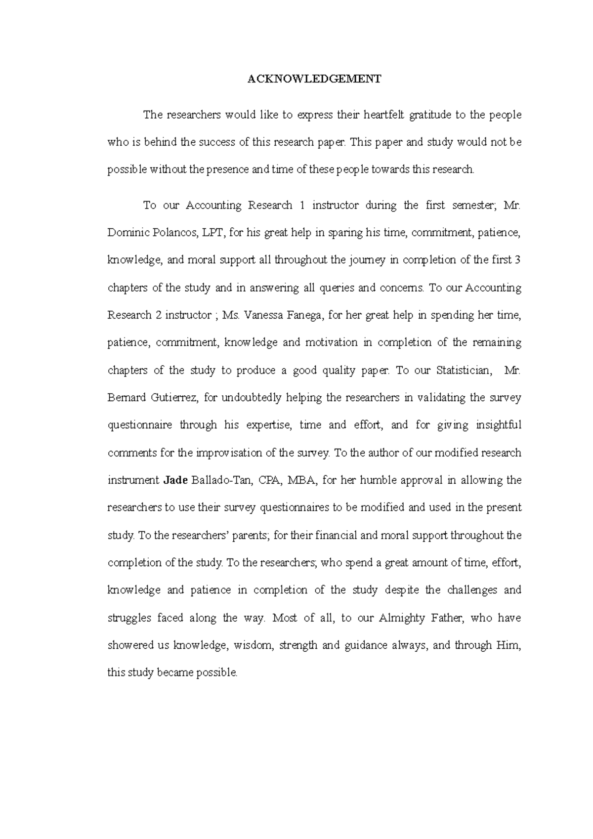 Dedication AND Acknowledgement - ACKNOWLEDGEMENT The researchers would ...