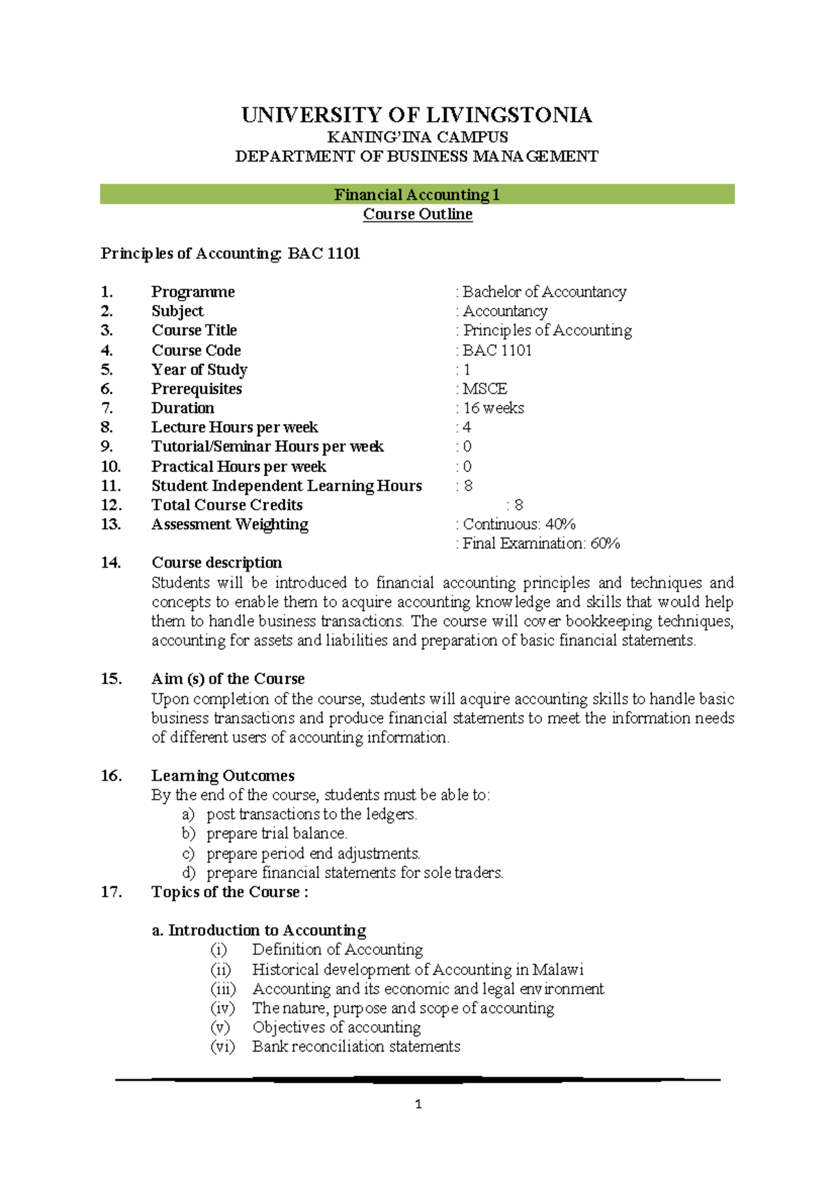University OF Livingstonia courses-2023 - UNIVERSITY OF LIVINGSTONIA ...