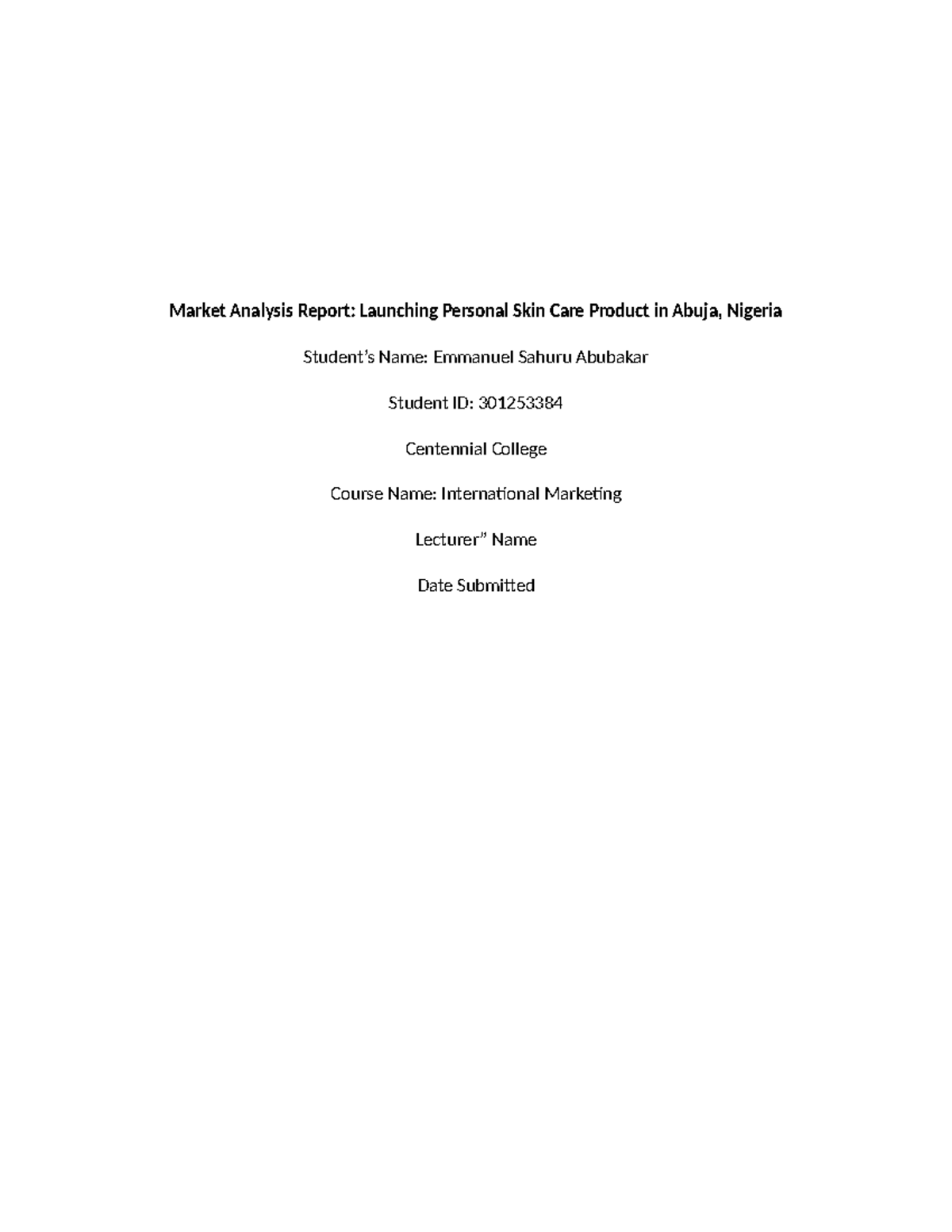 Market Analysis - It is an individual assignment - Market Analysis ...