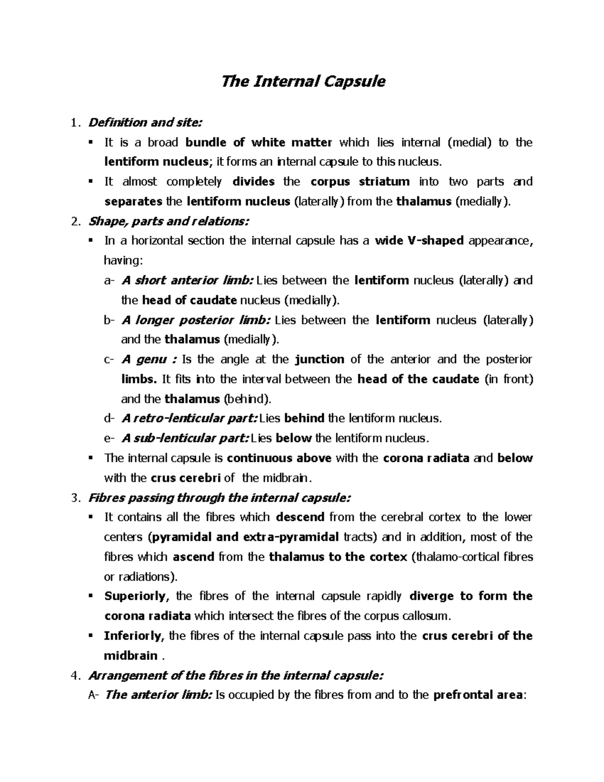 10. The Internal Capsule - The Internal Capsule 1. Definition and site ...