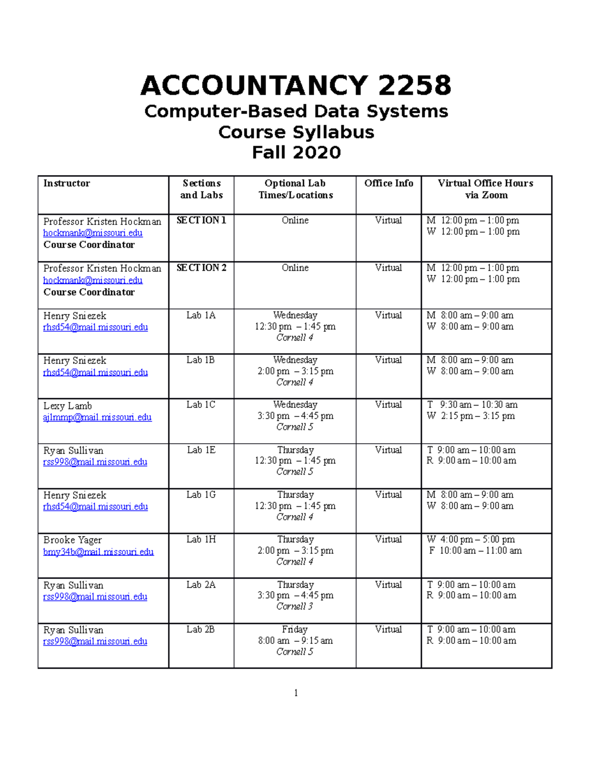 ACCT 2258 Syllabus Fall 2020 - ACCOUNTANCY 2258 Computer-Based Data ...