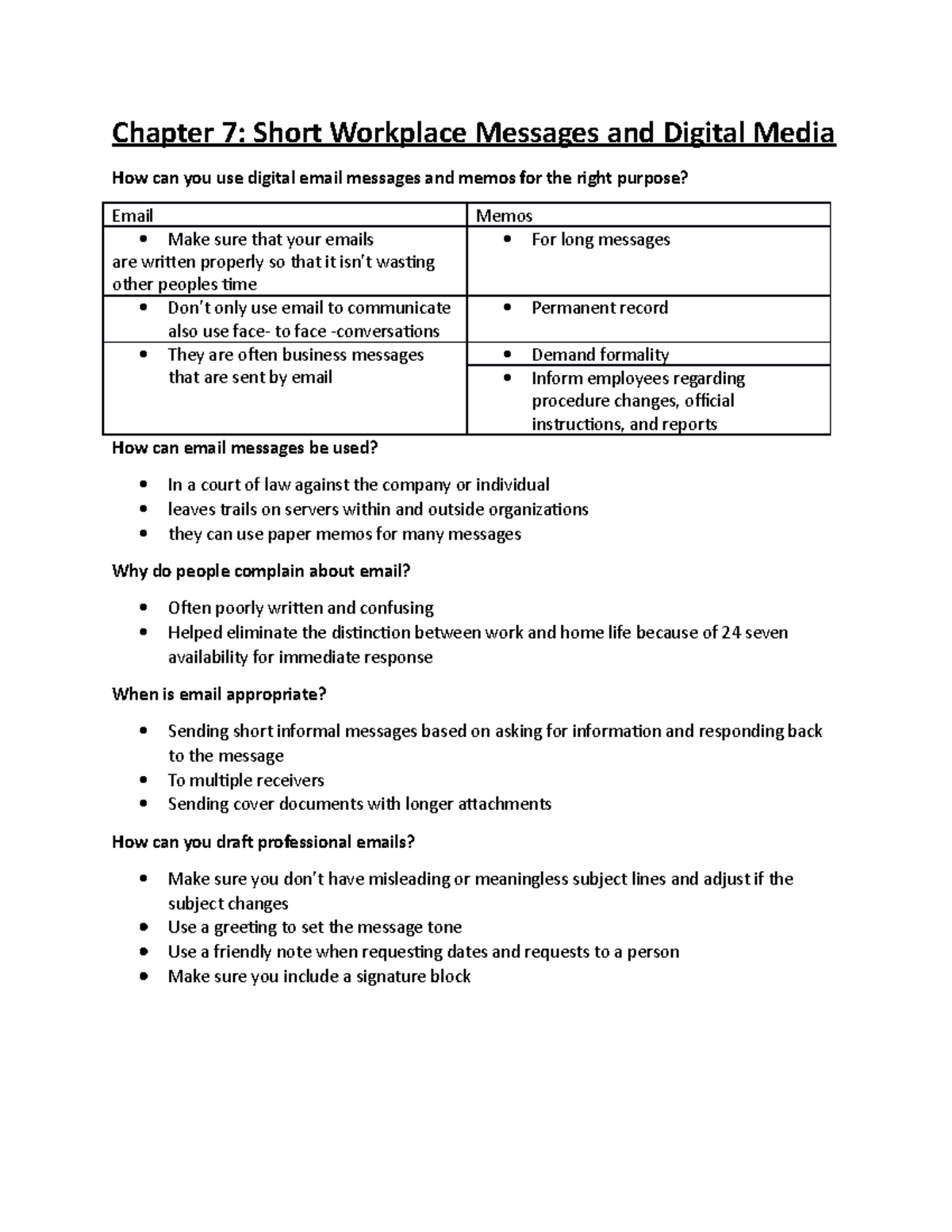 Chapter 7 Short Workpalce Messages and Digital Media note 1 - Chapter 7 ...
