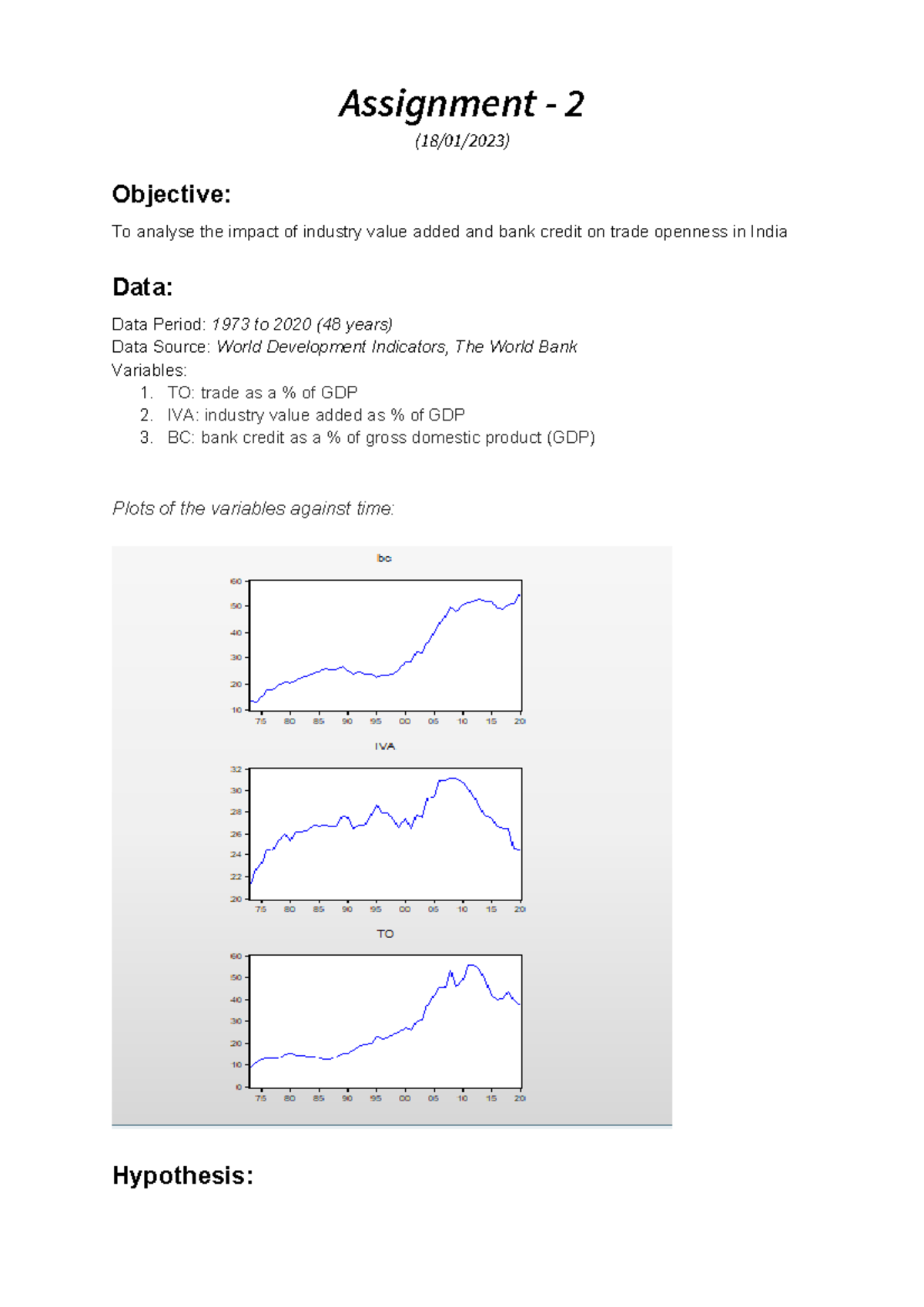 Lab 2 Report Econometrics Assignment 2 18 01 2023 Objective To Analyse The Impact Of
